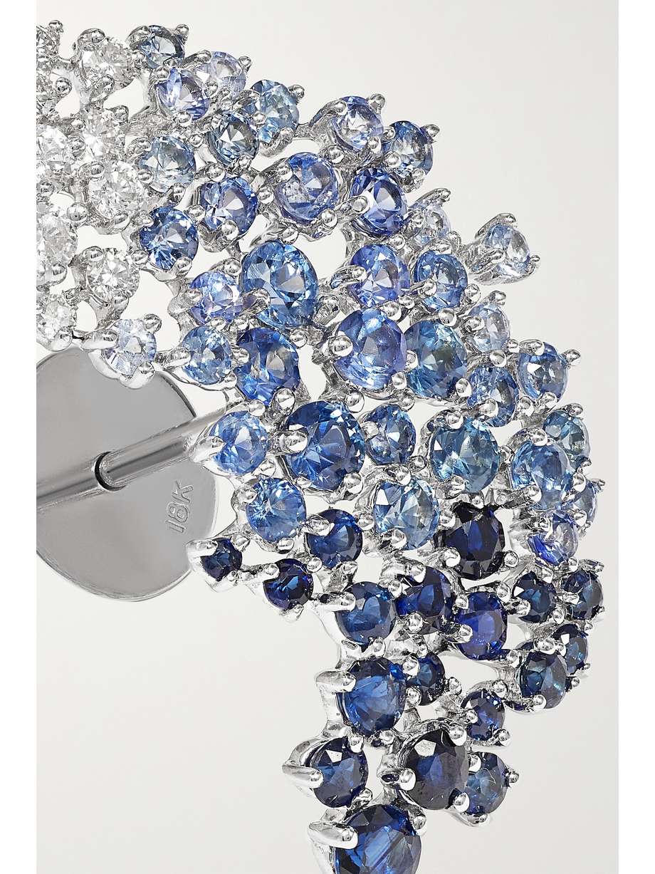 Gold Scatter 18-karat white gold, diamond and sapphire earrings ...