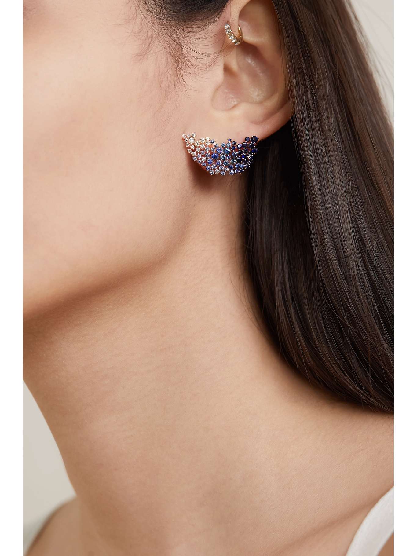 Gold Scatter 18-karat white gold, diamond and sapphire earrings ...