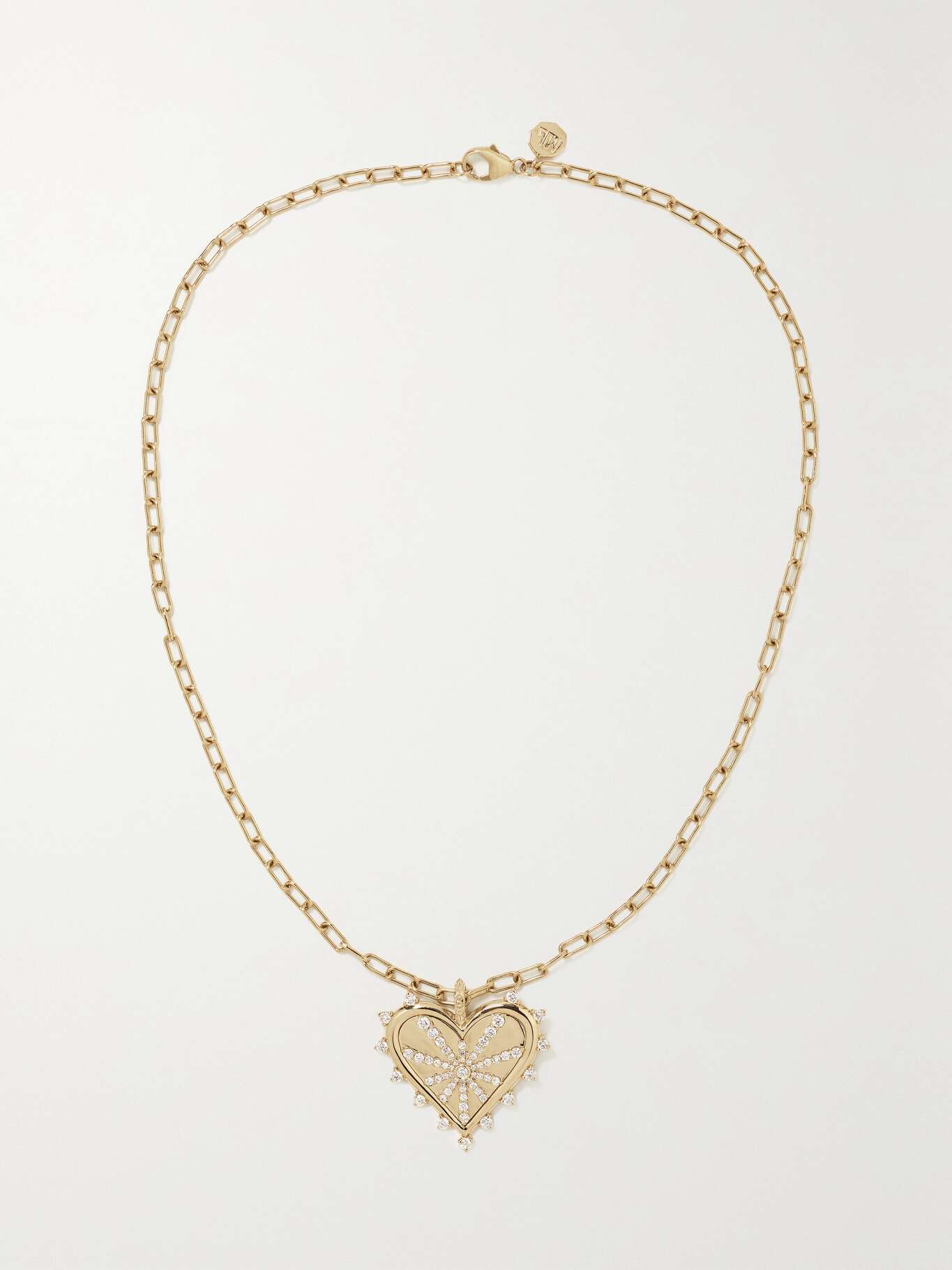 MARLO LAZ Spiked Heart Coin 14-karat gold diamond necklace | NET-A-PORTER