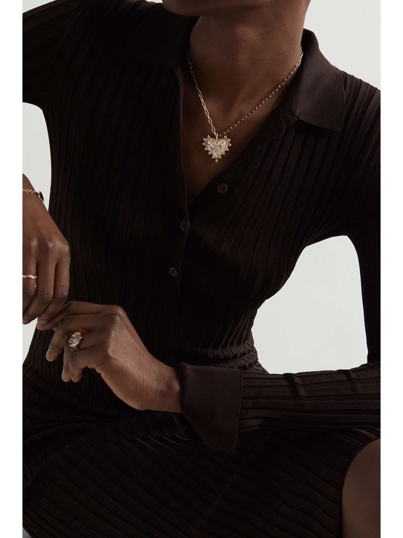 MARLO LAZ Spiked Heart Coin 14-karat gold diamond necklace | NET-A-PORTER