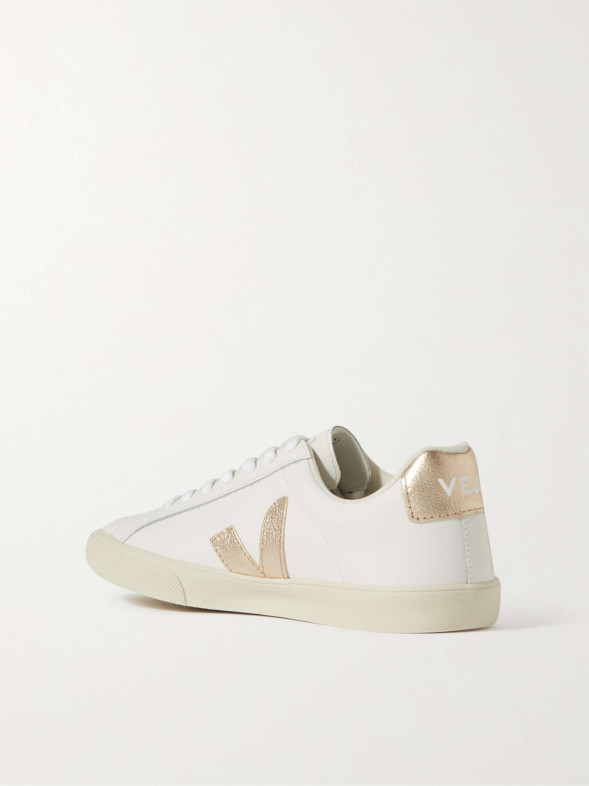 VEJA + NET SUSTAIN Esplar metallic-trimmed leather sneakers | NET-A-PORTER