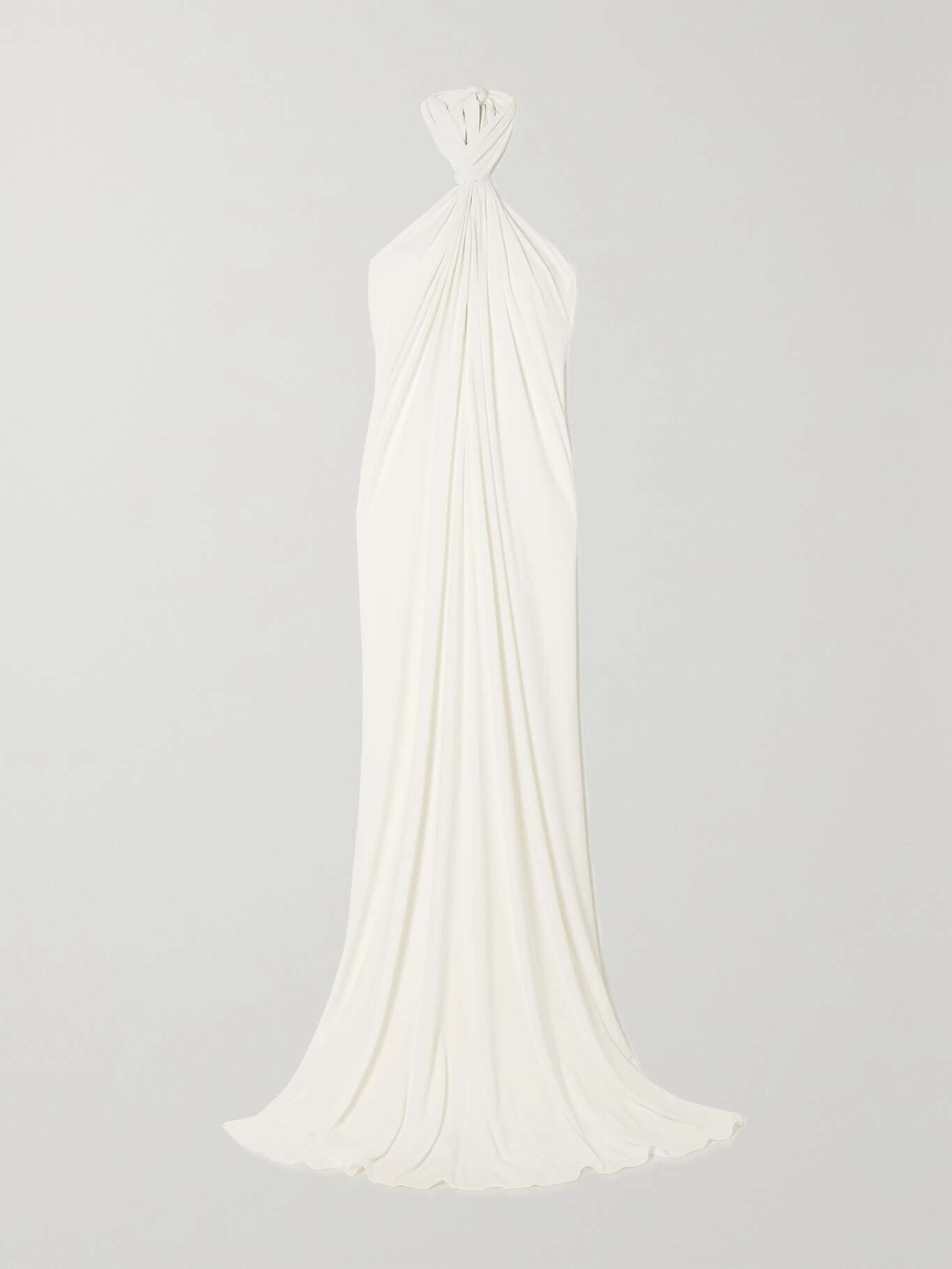 White Lilah Twist Front Stretch Jersey Halterneck Gown Halston Net