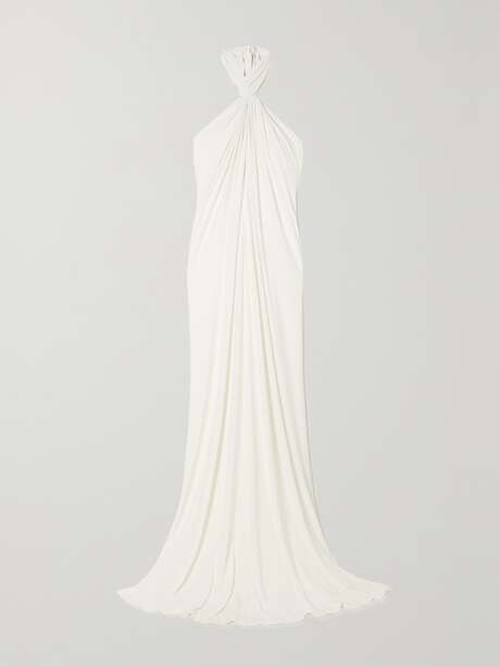 Halston Lilah Twist Front Stretch Jersey Halterneck Gown Net A Porter