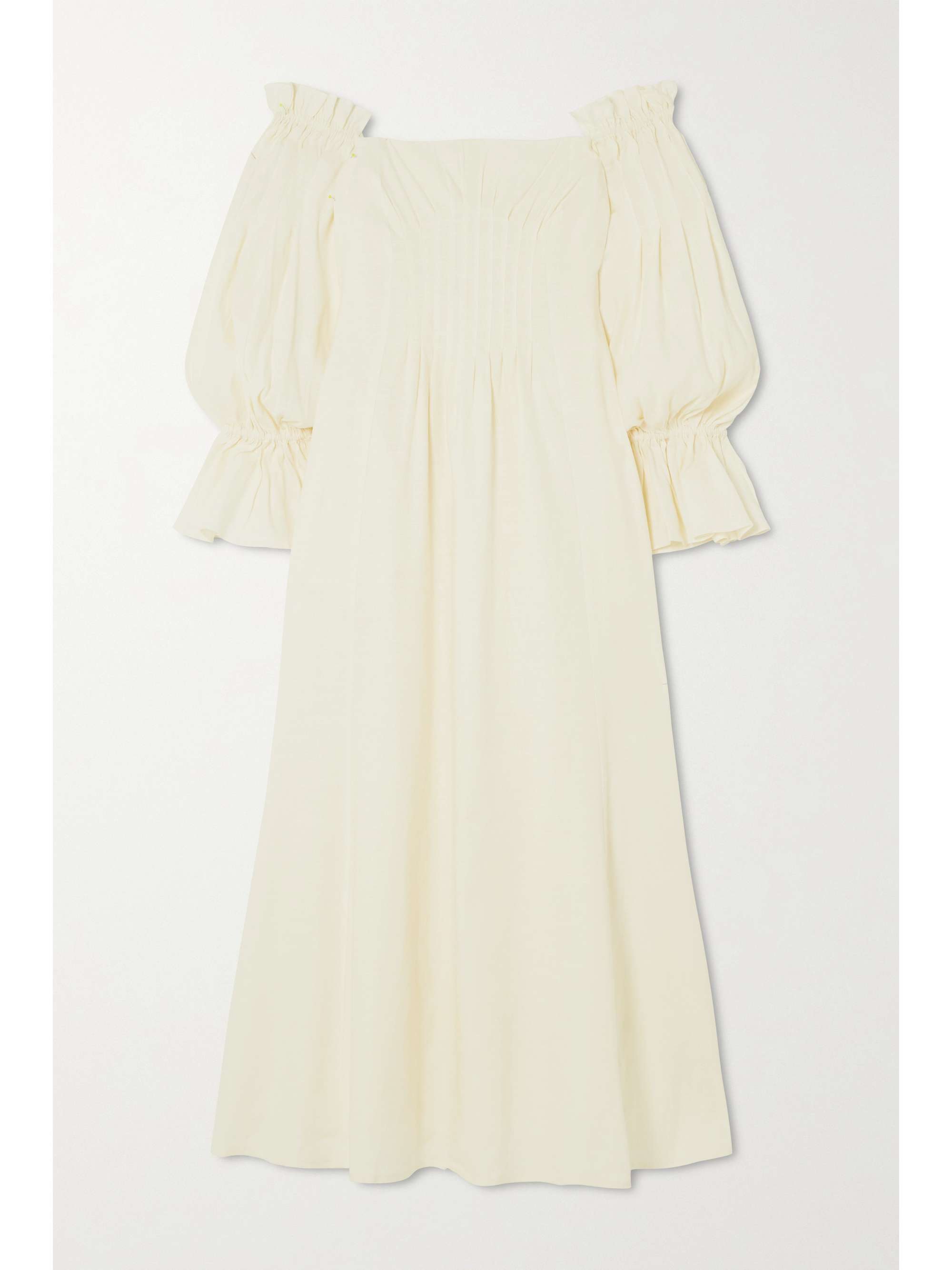White Ida off-the-shoulder ruffled linen-blend midi dress | CULT GAIA ...