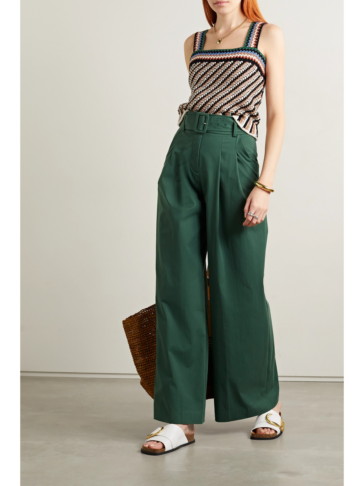 Veronica Beard Maliyah Belted Pleated Cotton-blend Poplin Wide-leg ...