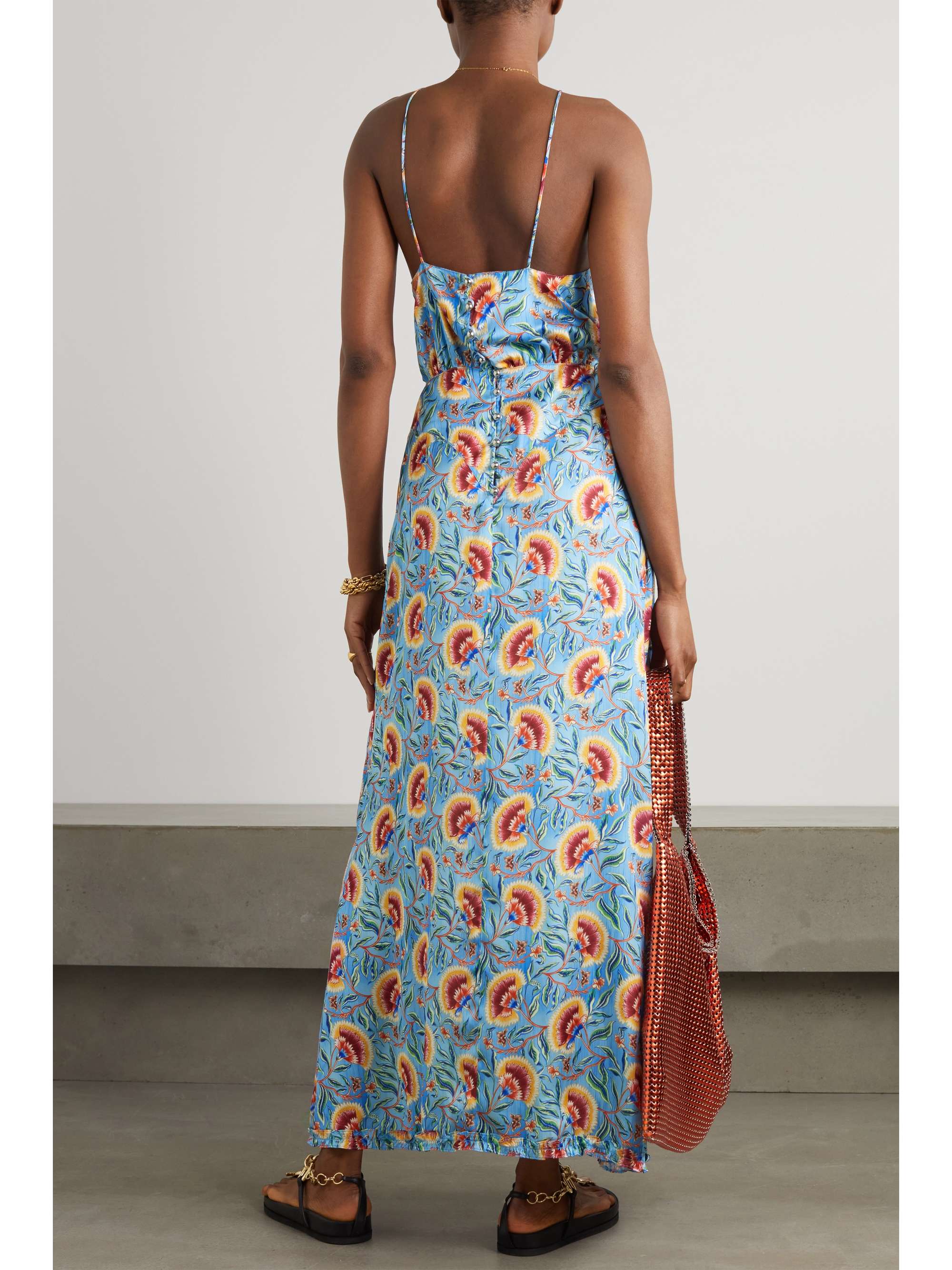 Paco Rabanne Ruffled Floral Print Satin Maxi Dress Net A Porter