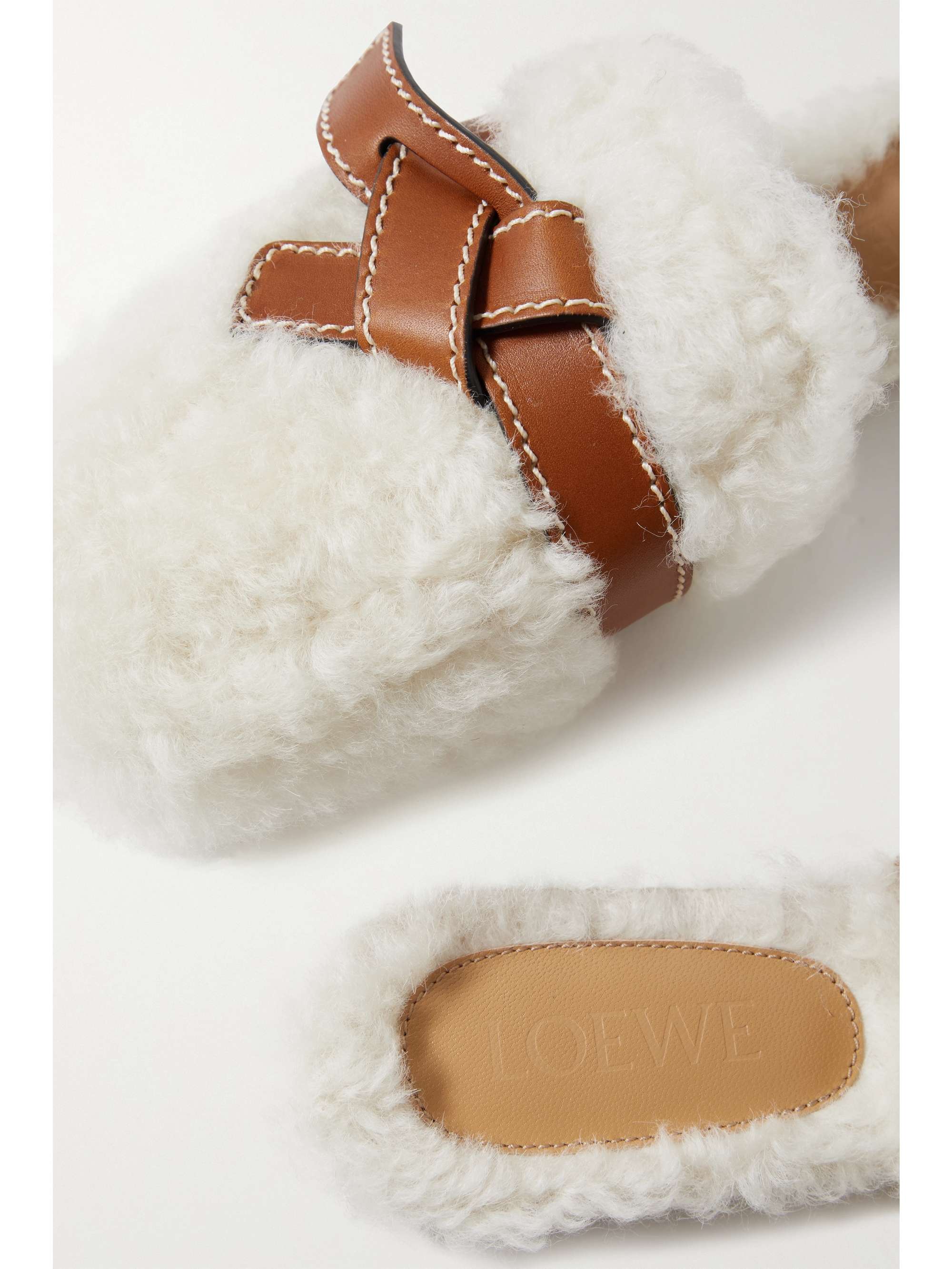 LOEWE Gate knotted leather-trimmed shearling slippers | NET-A-PORTER