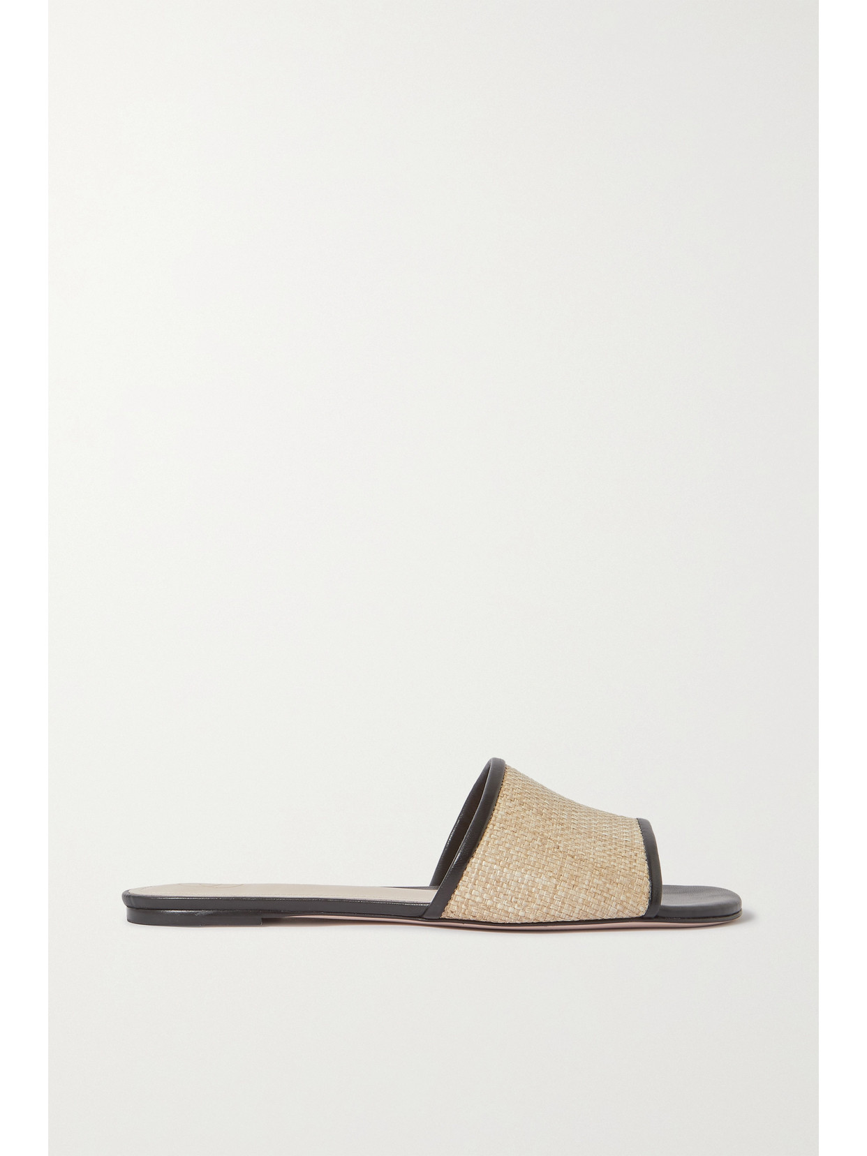 Porte & Paire Leather-trimmed Raffia Slides In Neutrals | ModeSens