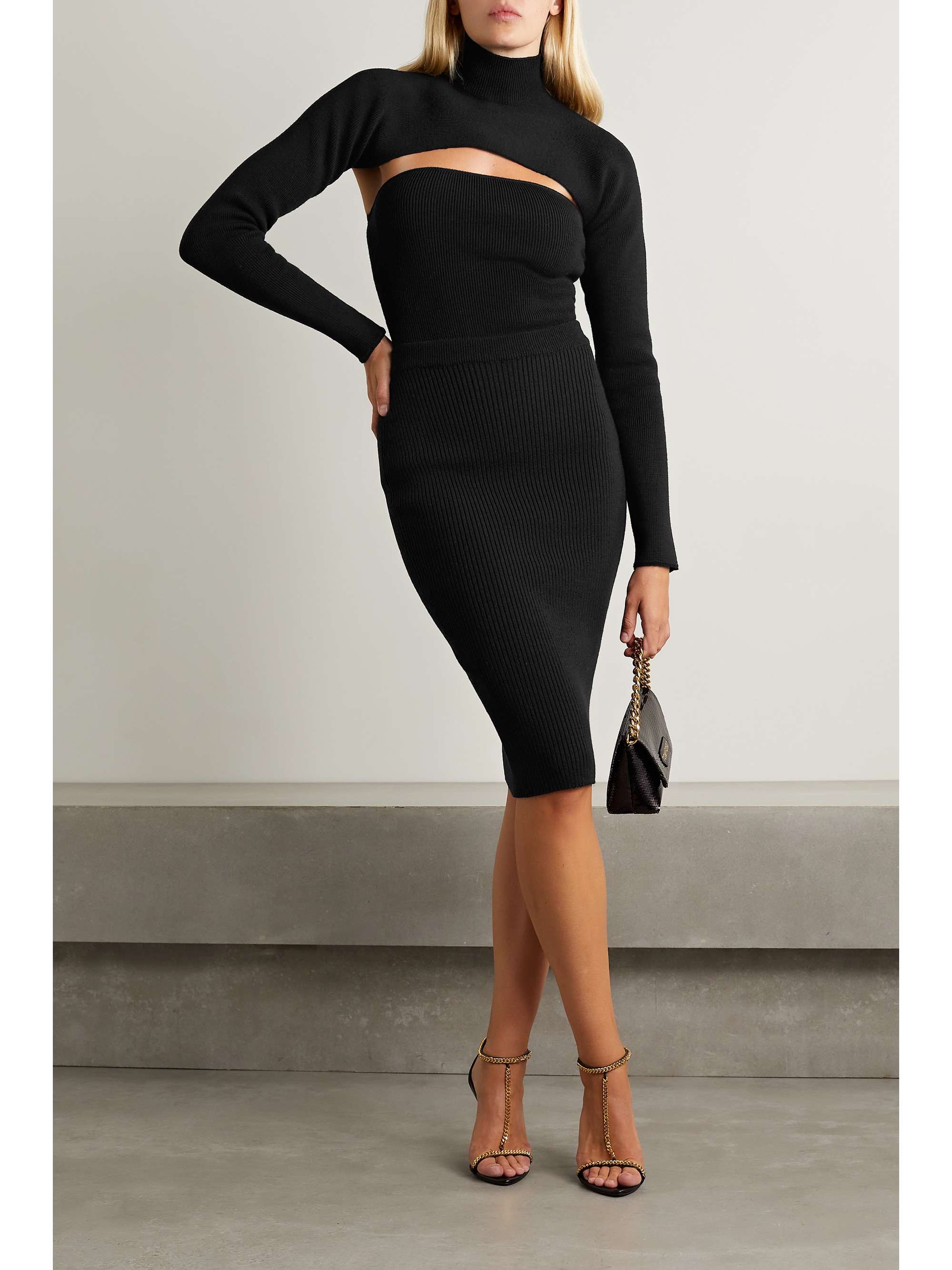 Tom Ford Cropped Ribbed Wool Blend Turtleneck And Strapless Top Set