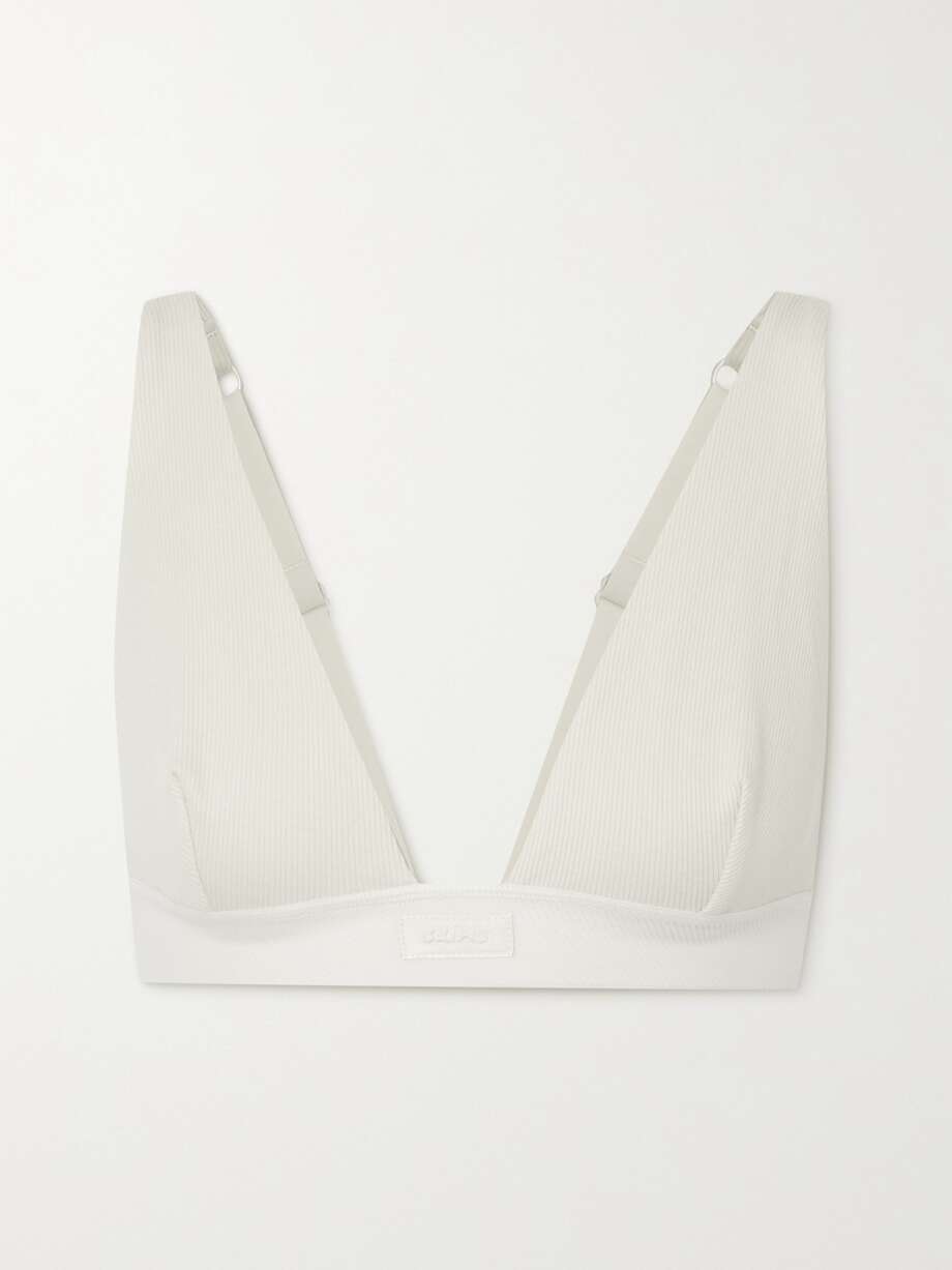 SKIMS Plunge ribbed cotton-blend jersey bralette - Bone | NET-A-PORTER