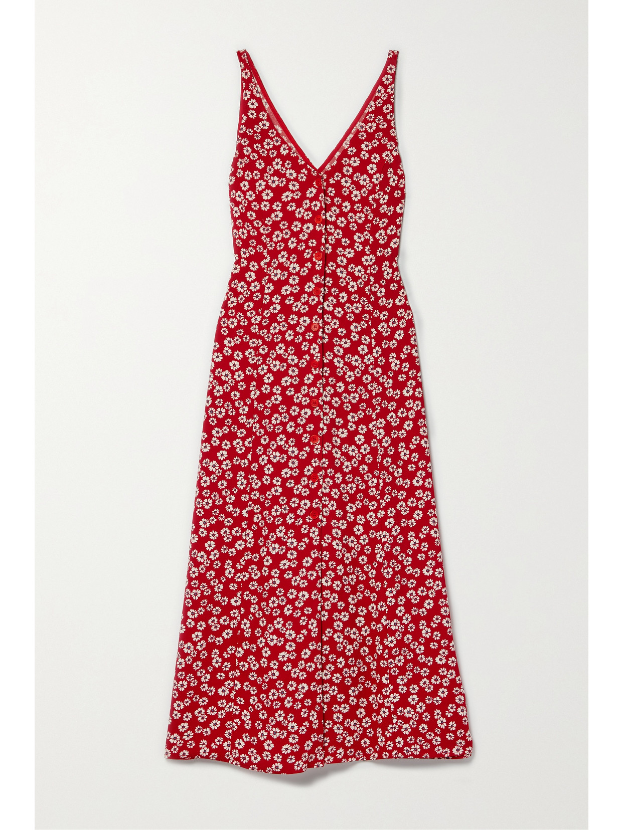 Reformation Luke Floral-print Crepe Midi Dress In Red | ModeSens