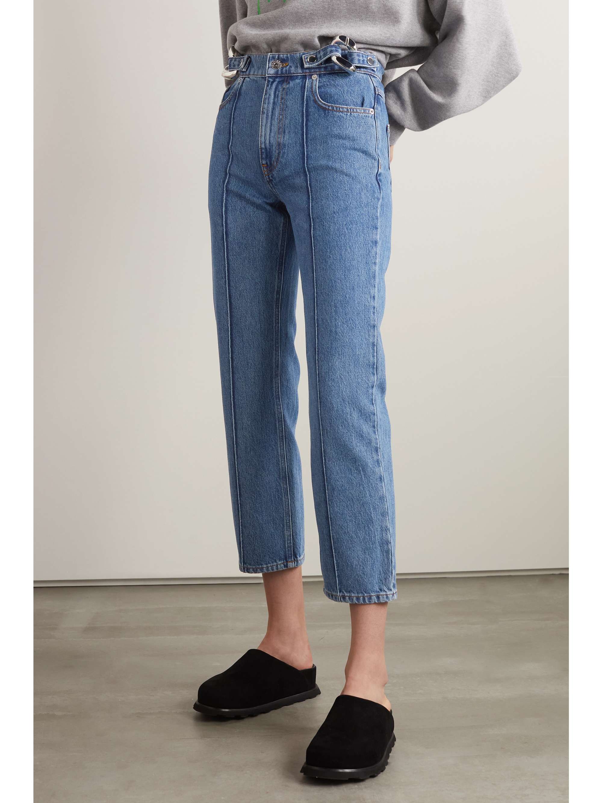 Light blue Chain-embellished cropped high-rise straight-leg jeans | JW ...