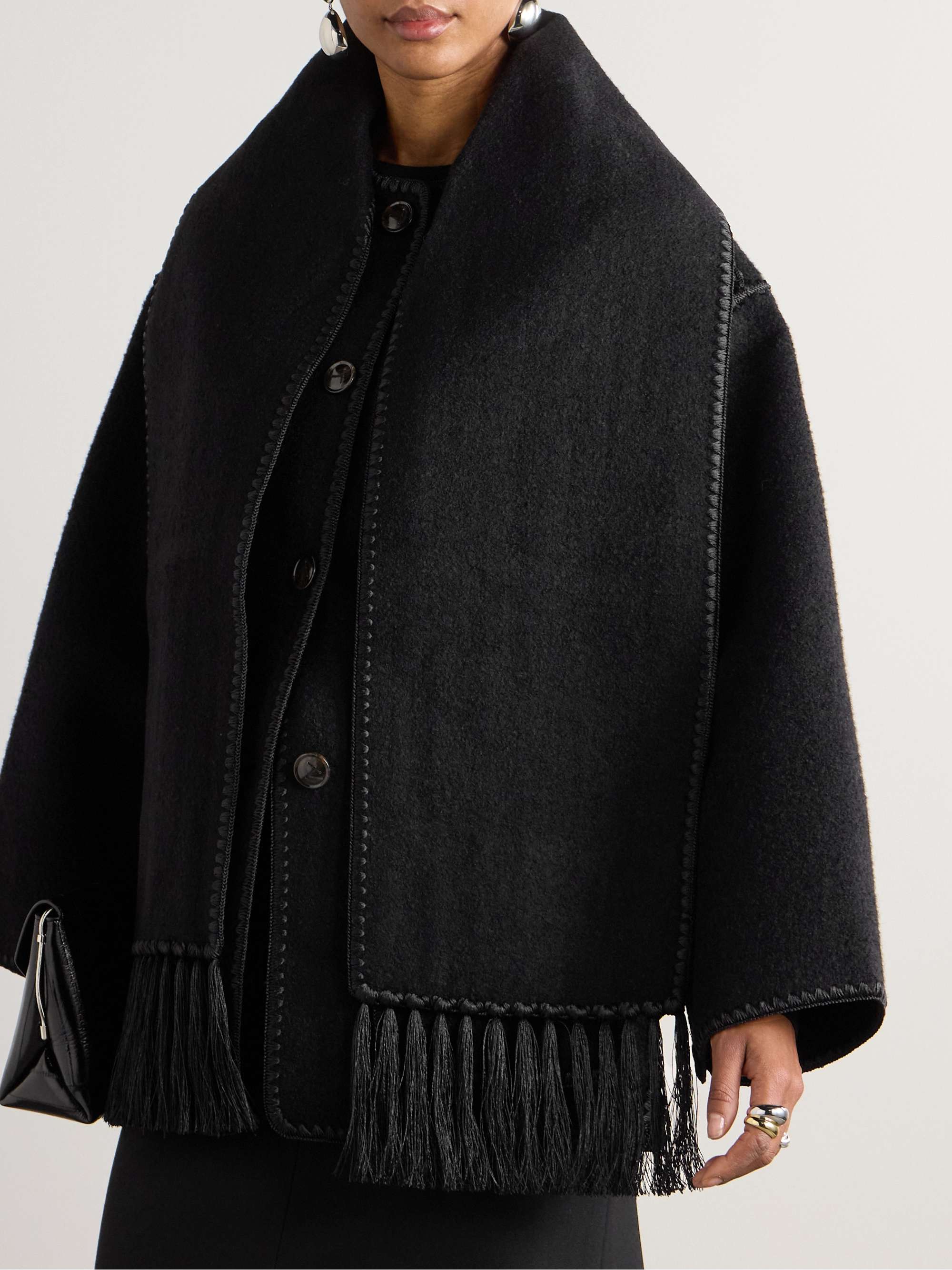 TOTEME + NET SUSTAIN draped fringed wool-blend jacket | NET-A-PORTER