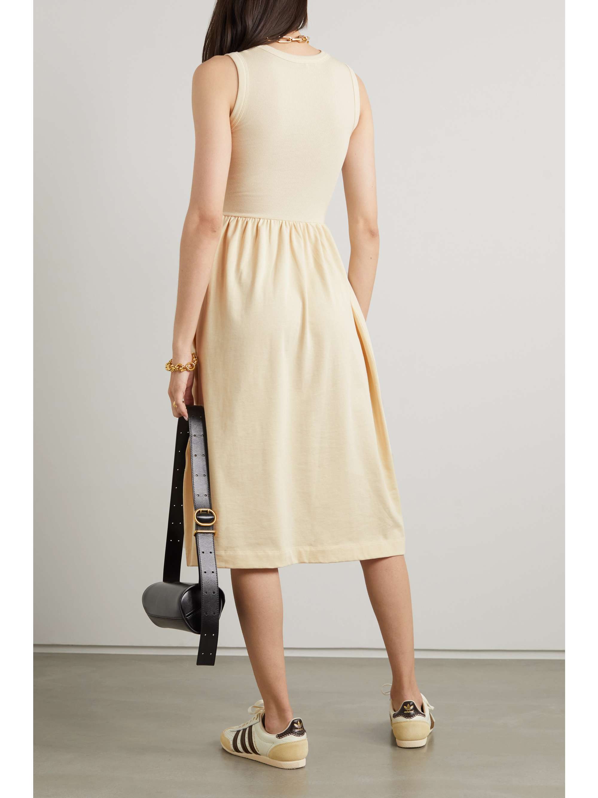 Ecru Femja cutout gathered stretch-organic cotton midi dress | NINETY ...