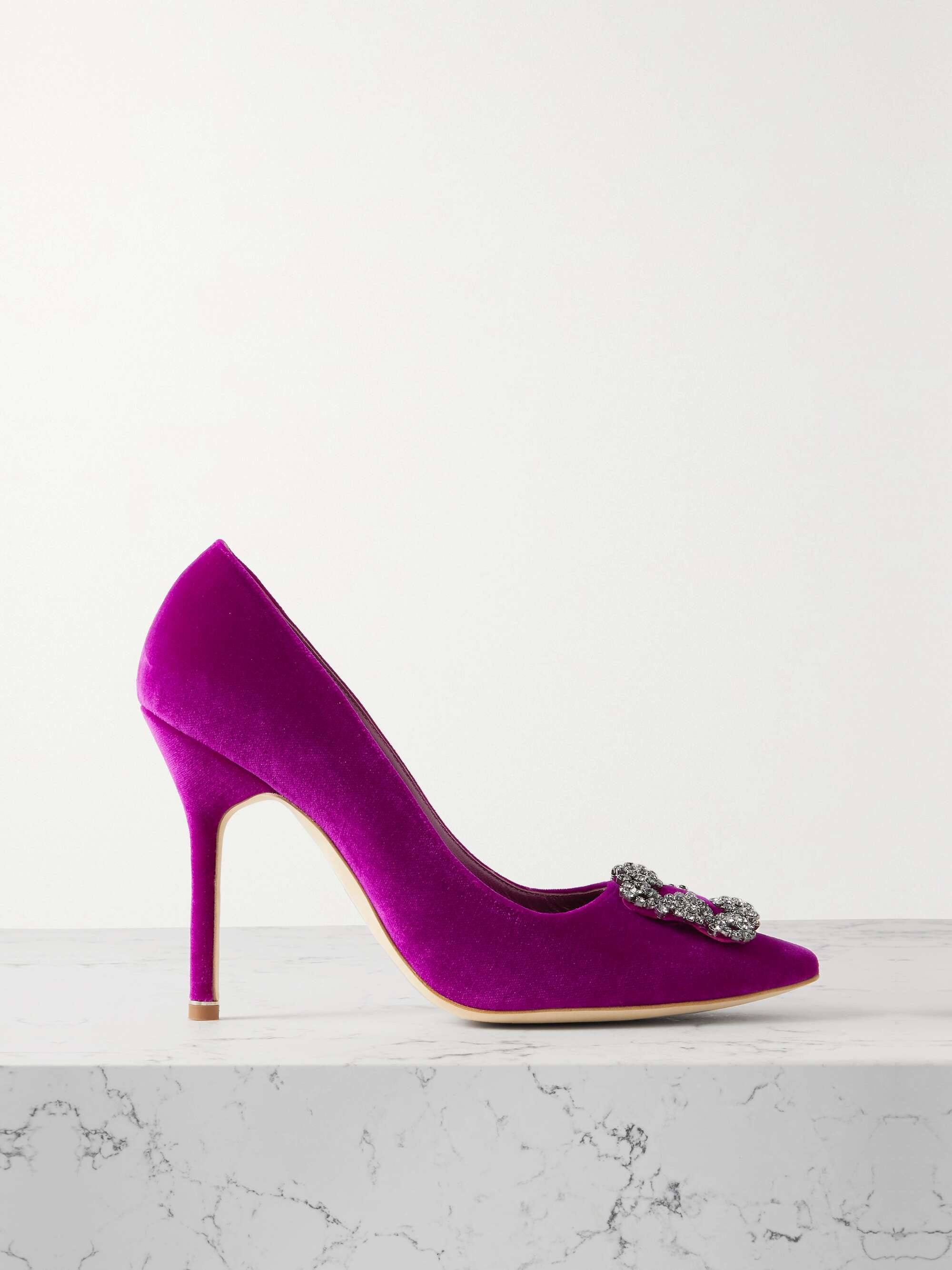 MANOLO BLAHNIK Hangisi 105 embellished velvet pumps | NET-A-PORTER