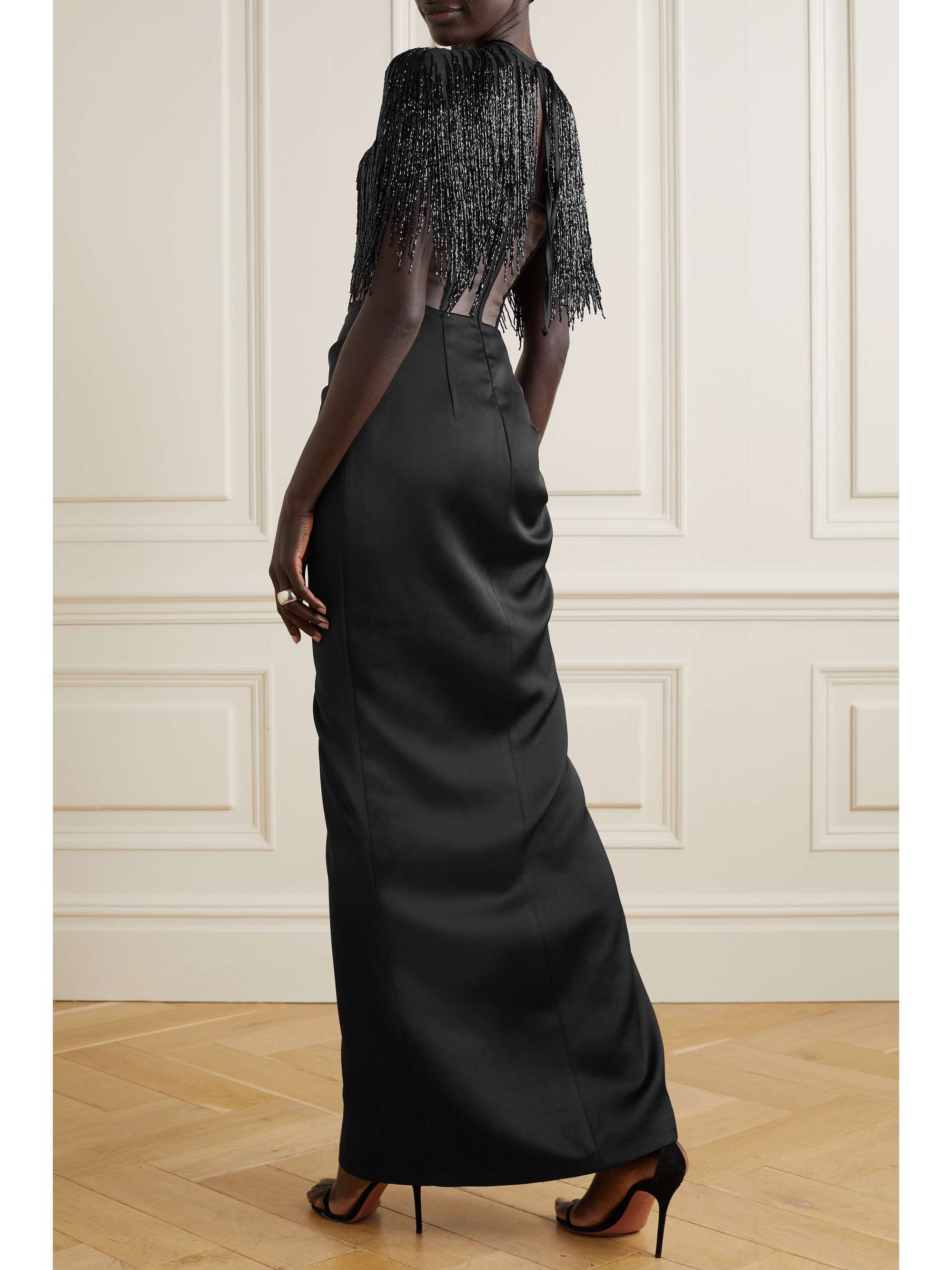 Black Embellished cutout satin maxi dress | RASARIO | NET-A-PORTER