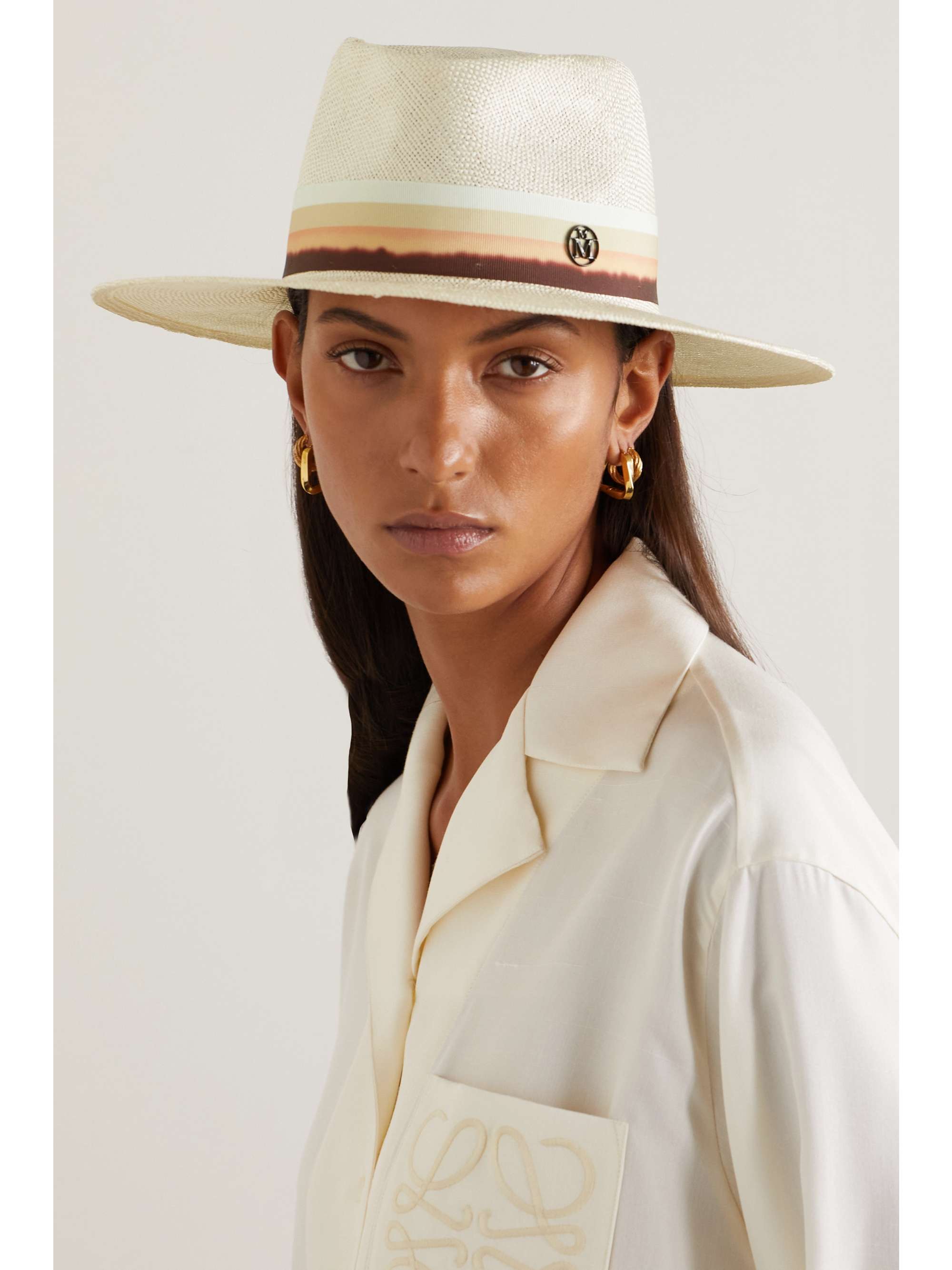 MAISON MICHEL Charles grosgrain-trimmed straw fedora | NET-A-PORTER