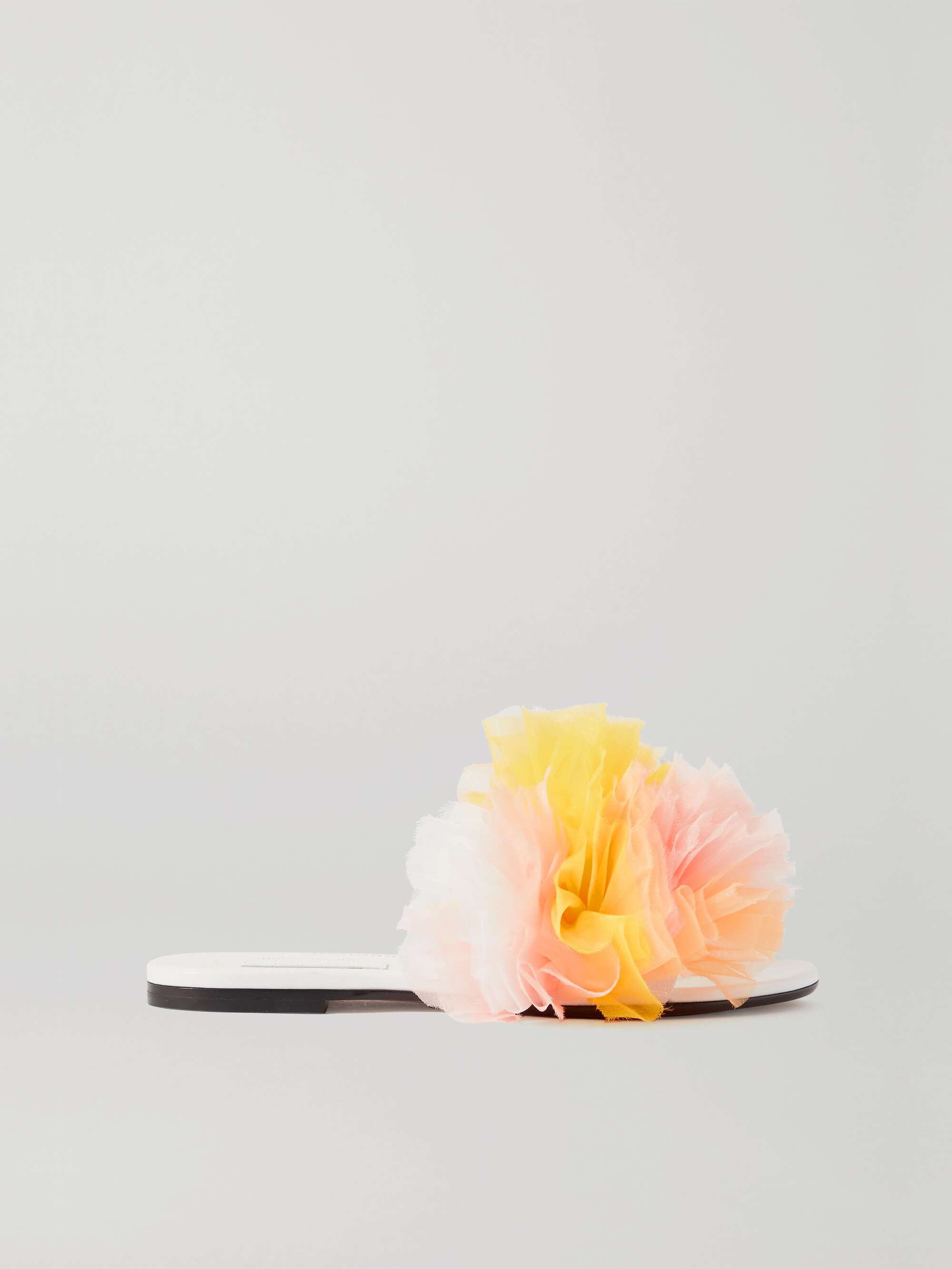 TOMO KOIZUMI X EMILIO PUCCI Ruffled tulle and leather slides | NET-A-PORTER