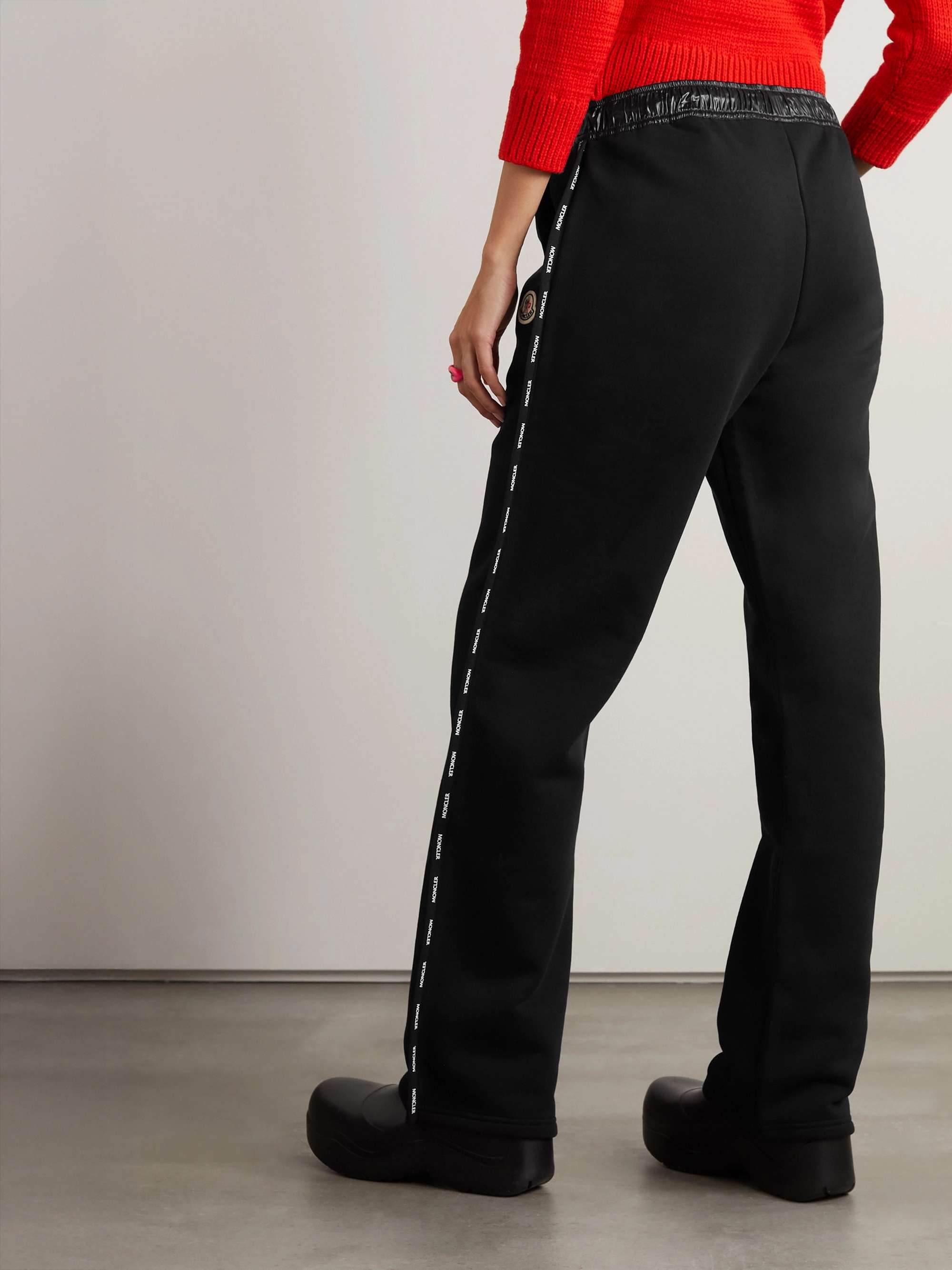 MONCLER Appliquéd shell-trimmed cotton-jersey sweatpants | NET-A-PORTER