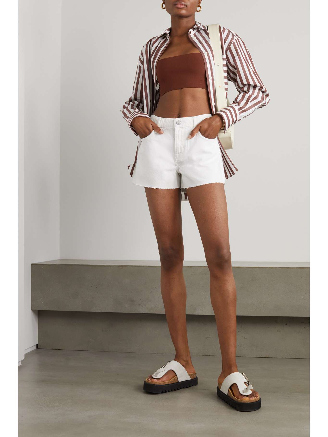 FRAME Le Grand Garcon frayed denim shorts | NET-A-PORTER