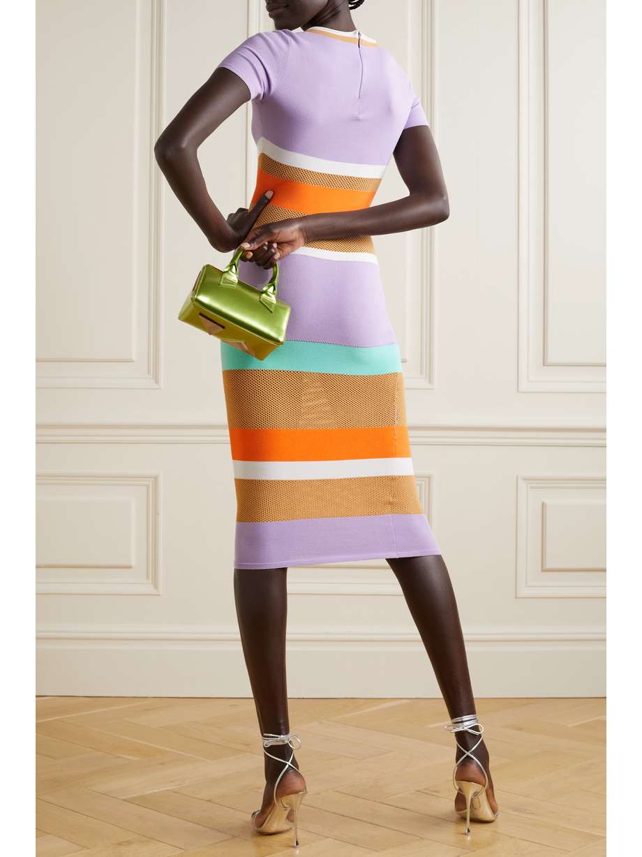 SERGIO HUDSON Striped mesh-paneled cotton-blend midi dress | NET-A-PORTER