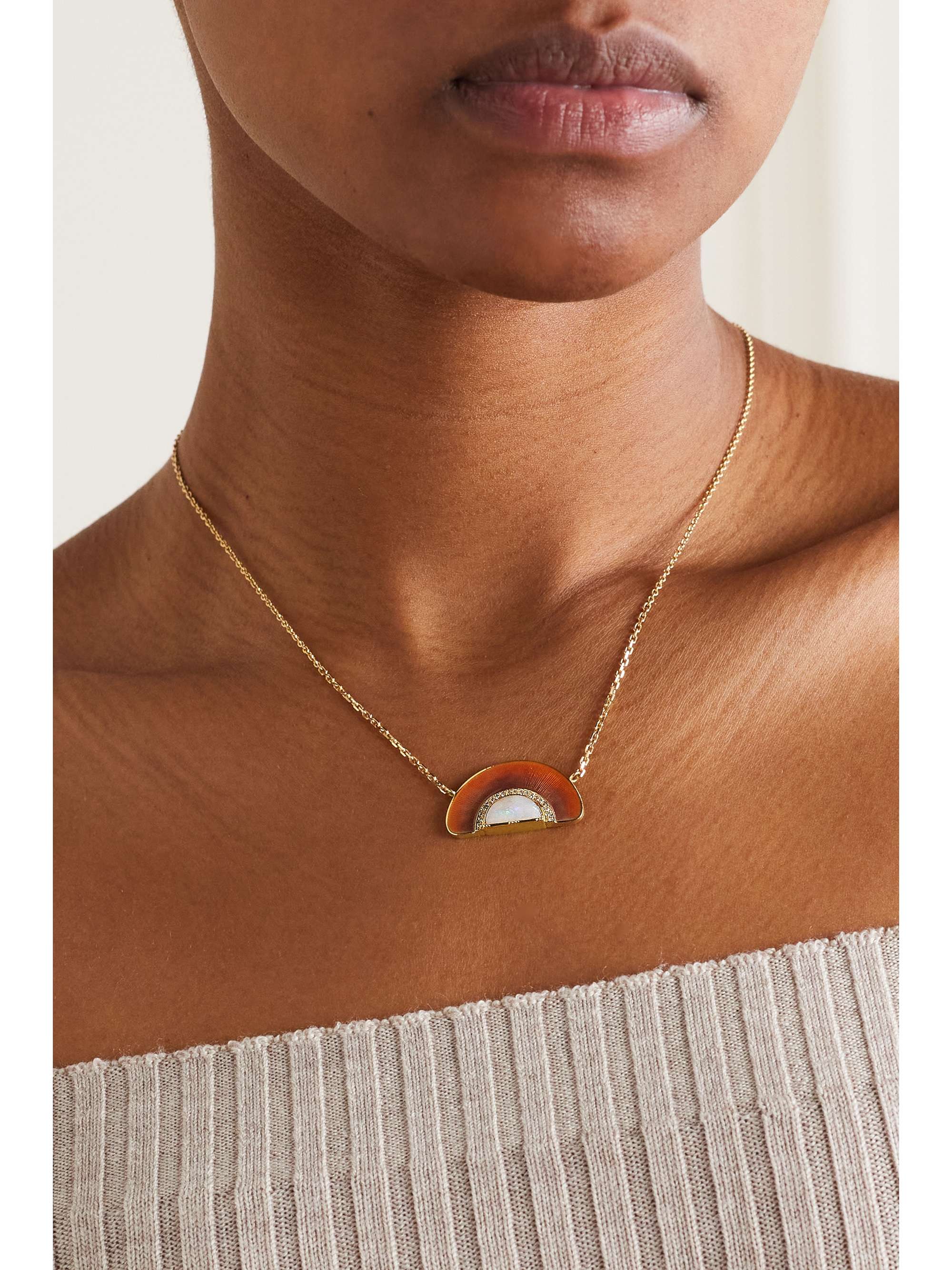 BROOKE GREGSON Sunrise 18-karat gold, enamel, opal, diamond necklace ...