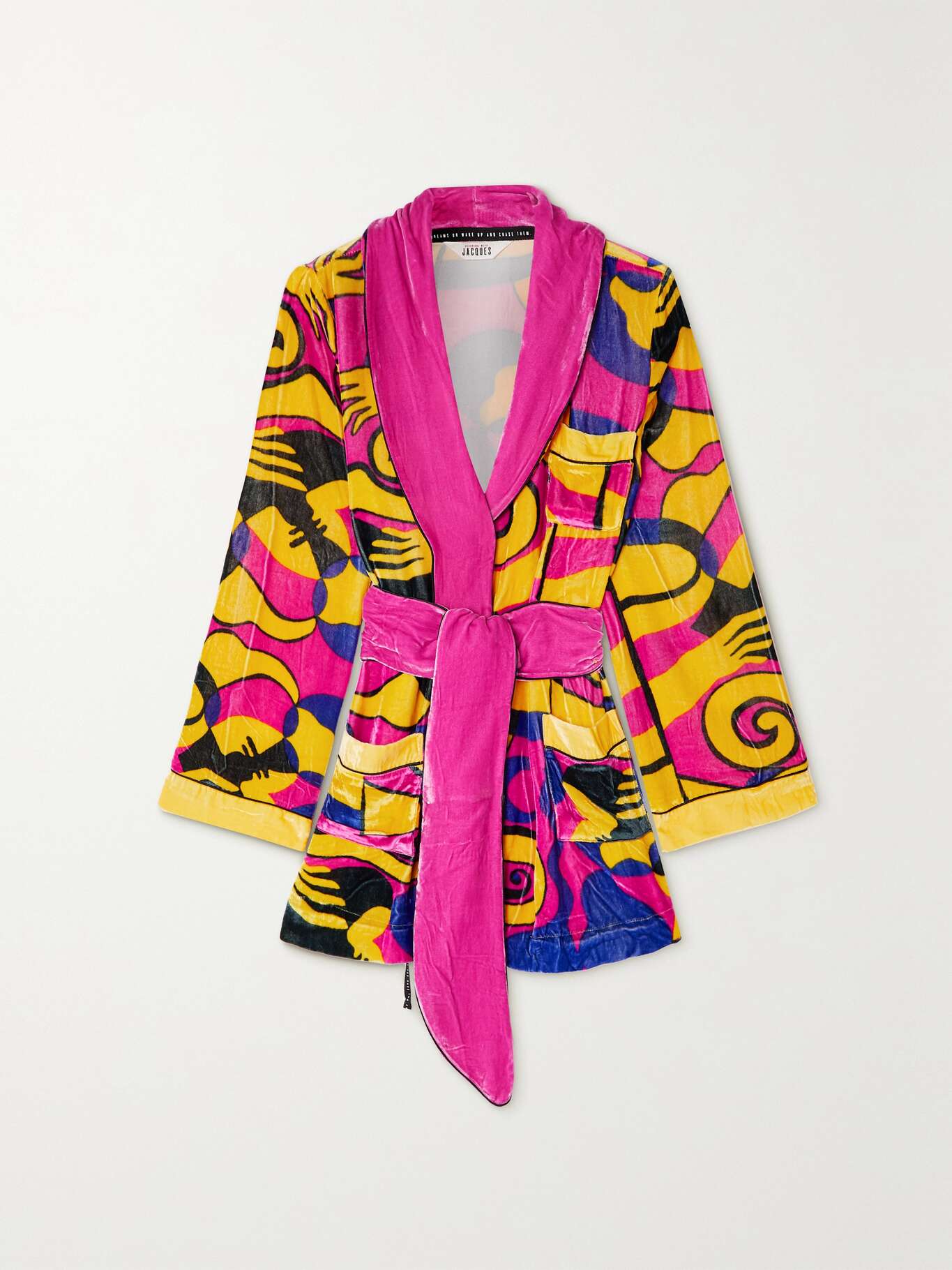 Yellow NET SUSTAIN Bon Vivant Belted Printed Velvet Robe SLEEPING Yellow NET SUSTAIN Bon Vivant Belted Printed Velvet Robe SLEEPING