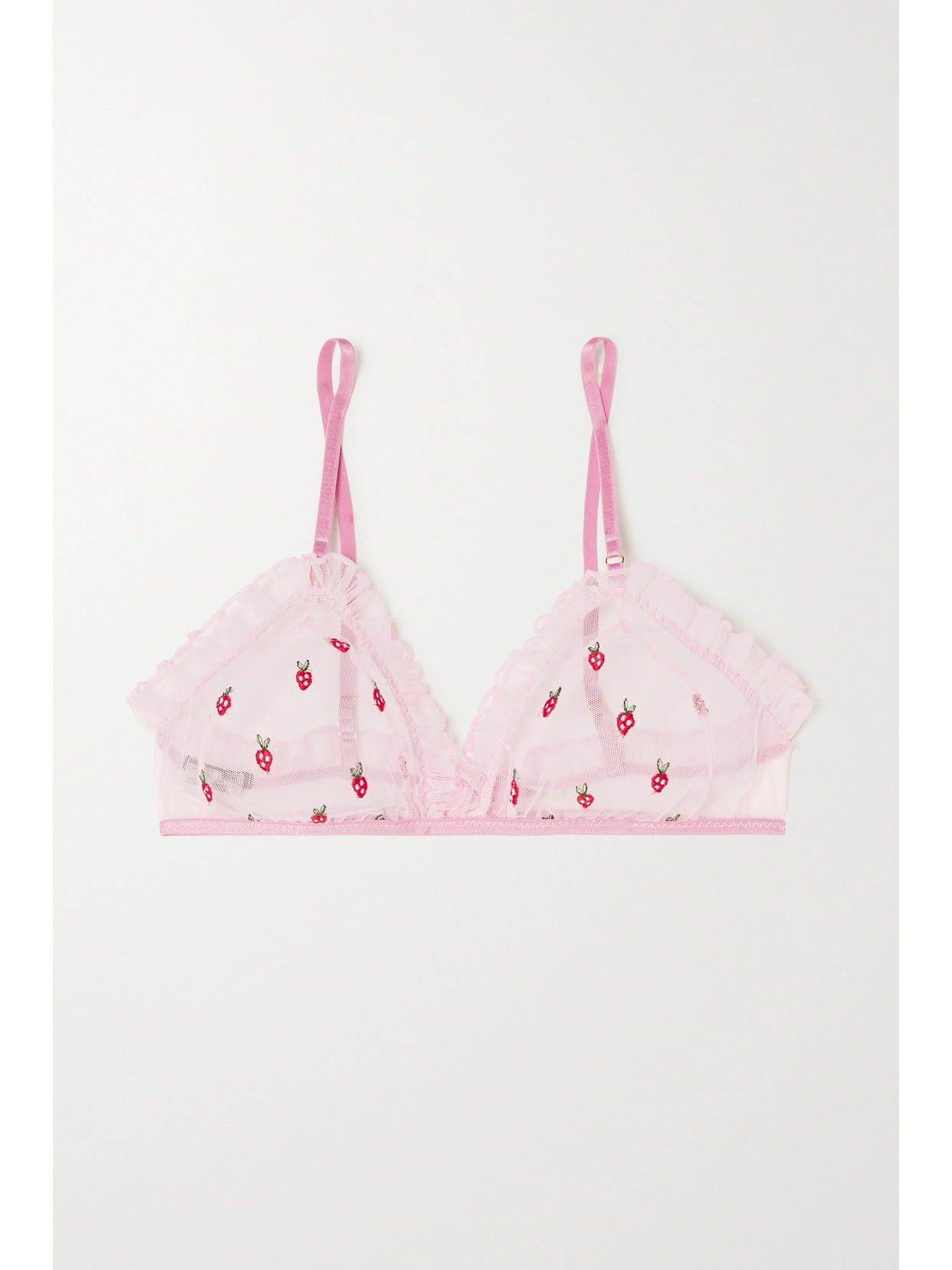 Le Petit Trou Fraise Ruffled Embroidered Tulle Soft-cup Triangle Bra In ...
