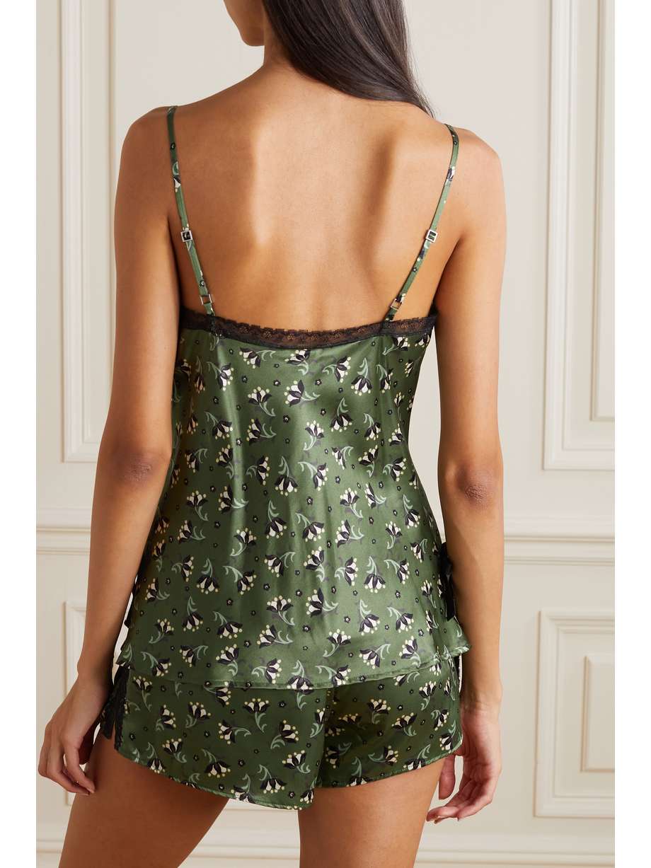 Morgan Lane Bonnie Martine Lace Trimmed Floral Print Satin Pajama Set