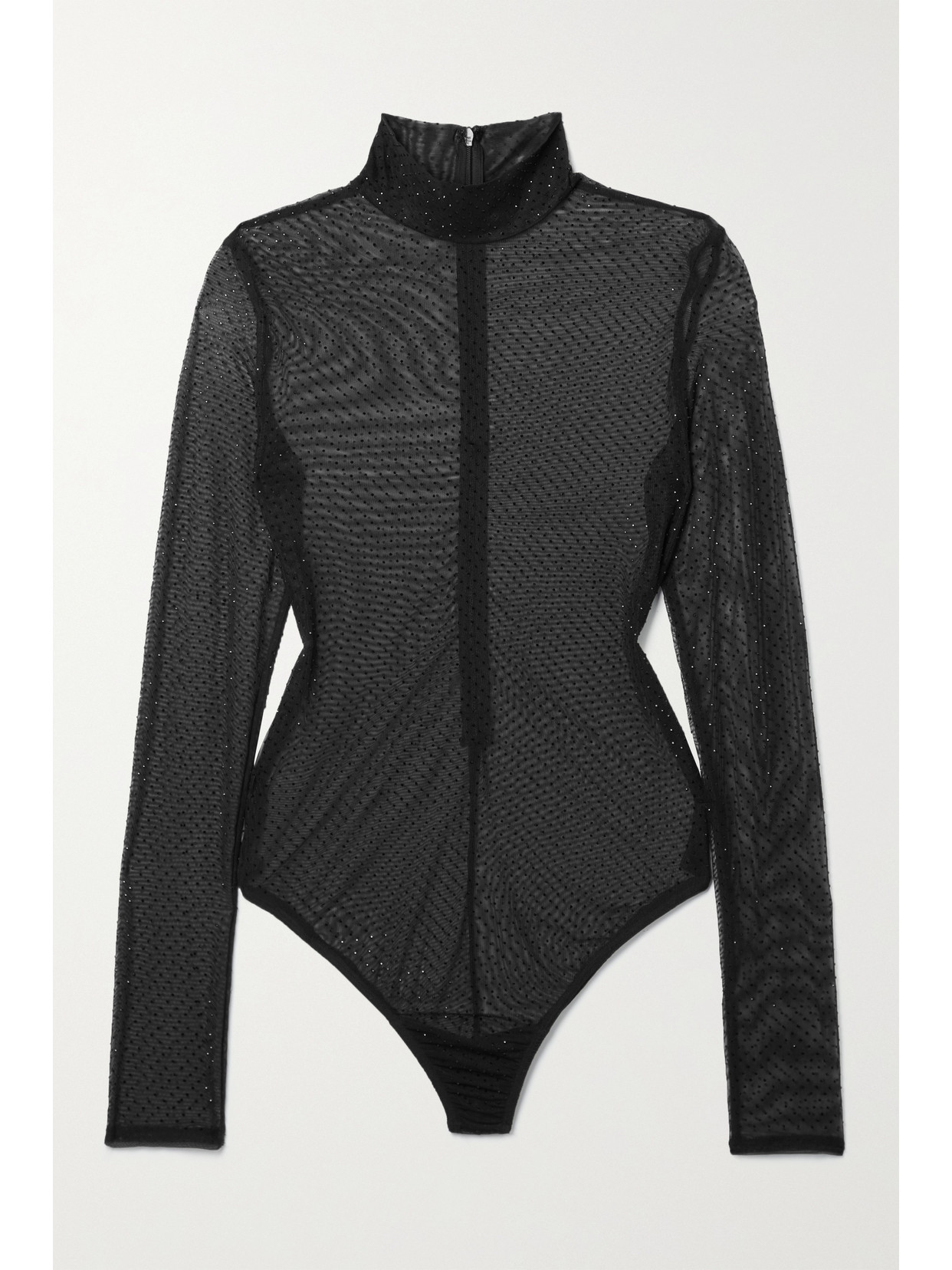 Fleur Du Mal Hotfix Crystal-embellished Mesh Thong Bodysuit In Black ...
