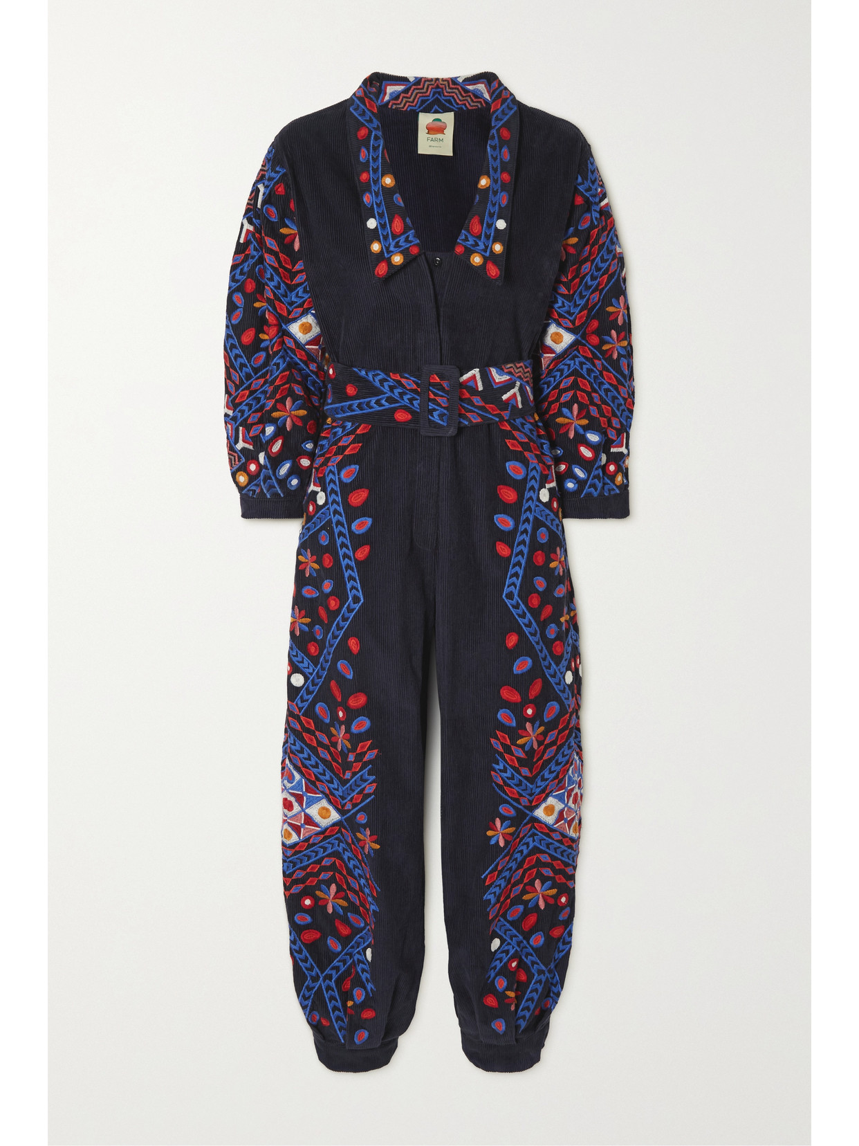 Farm Rio Embroidered Corduroy Jumpsuit In Blue | ModeSens