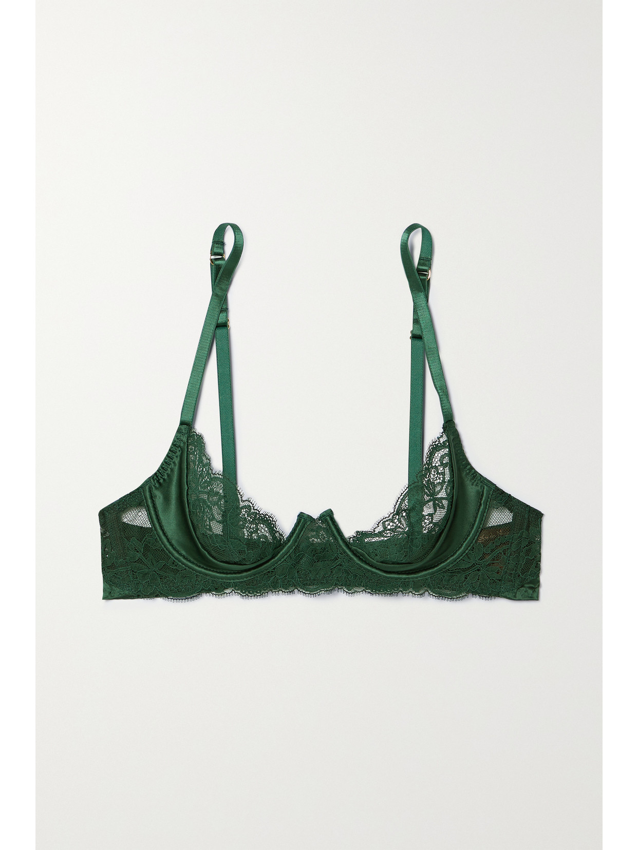 Coco De Mer Seraphine Lace And Silk-blend Satin Underwired Soft-cup Bra In Green | ModeSens