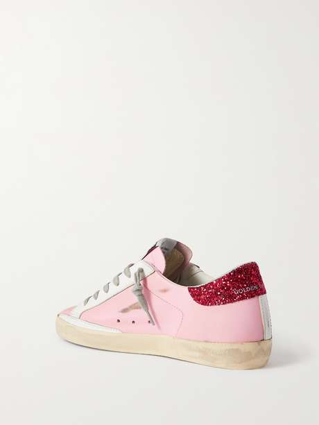 GOLDEN GOOSE Superstar glittered distressed leather sneakers | NET-A-PORTER