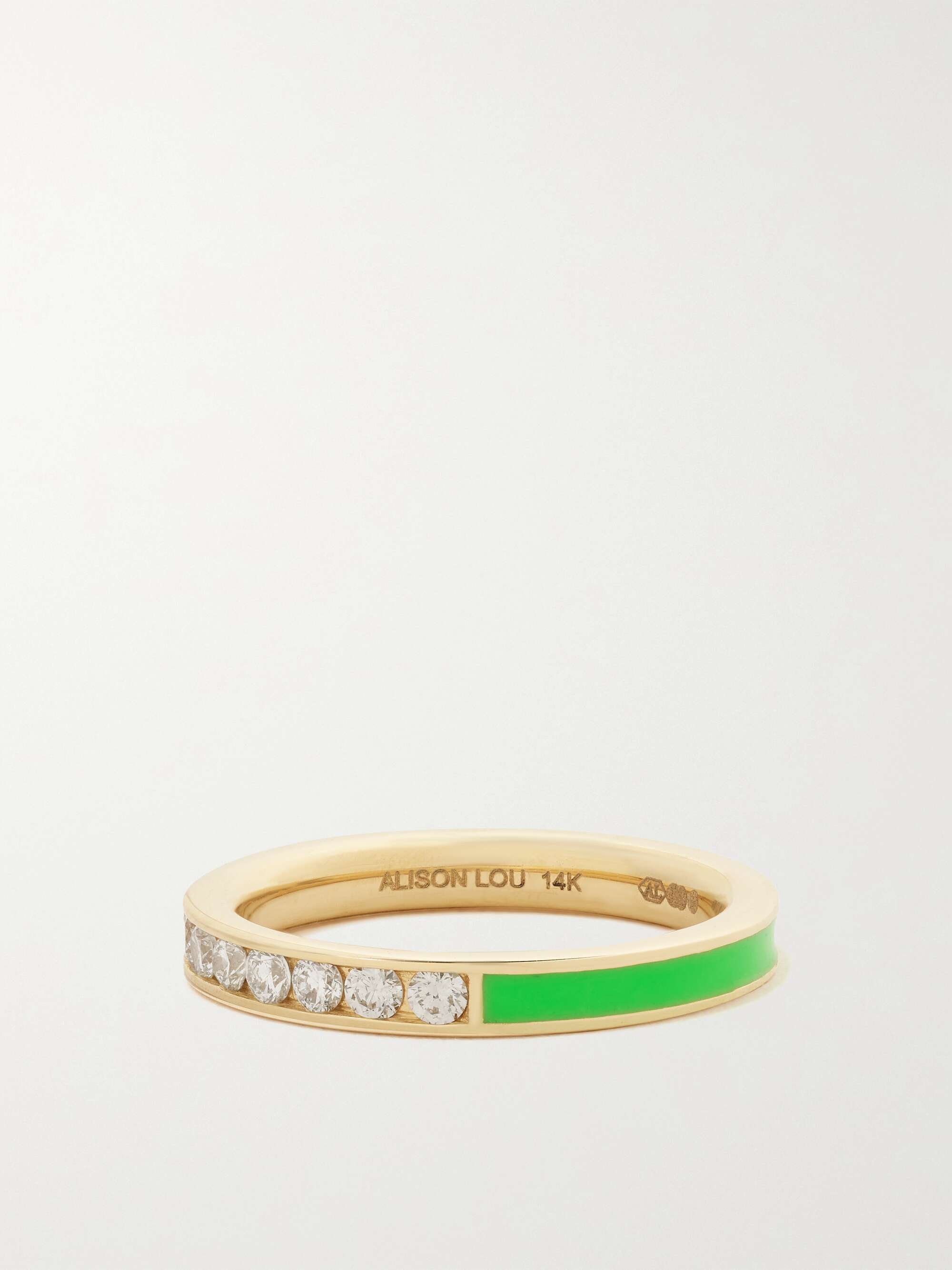 ALISON LOU Linear 14-karat gold, diamond and enamel ring | NET-A-PORTER