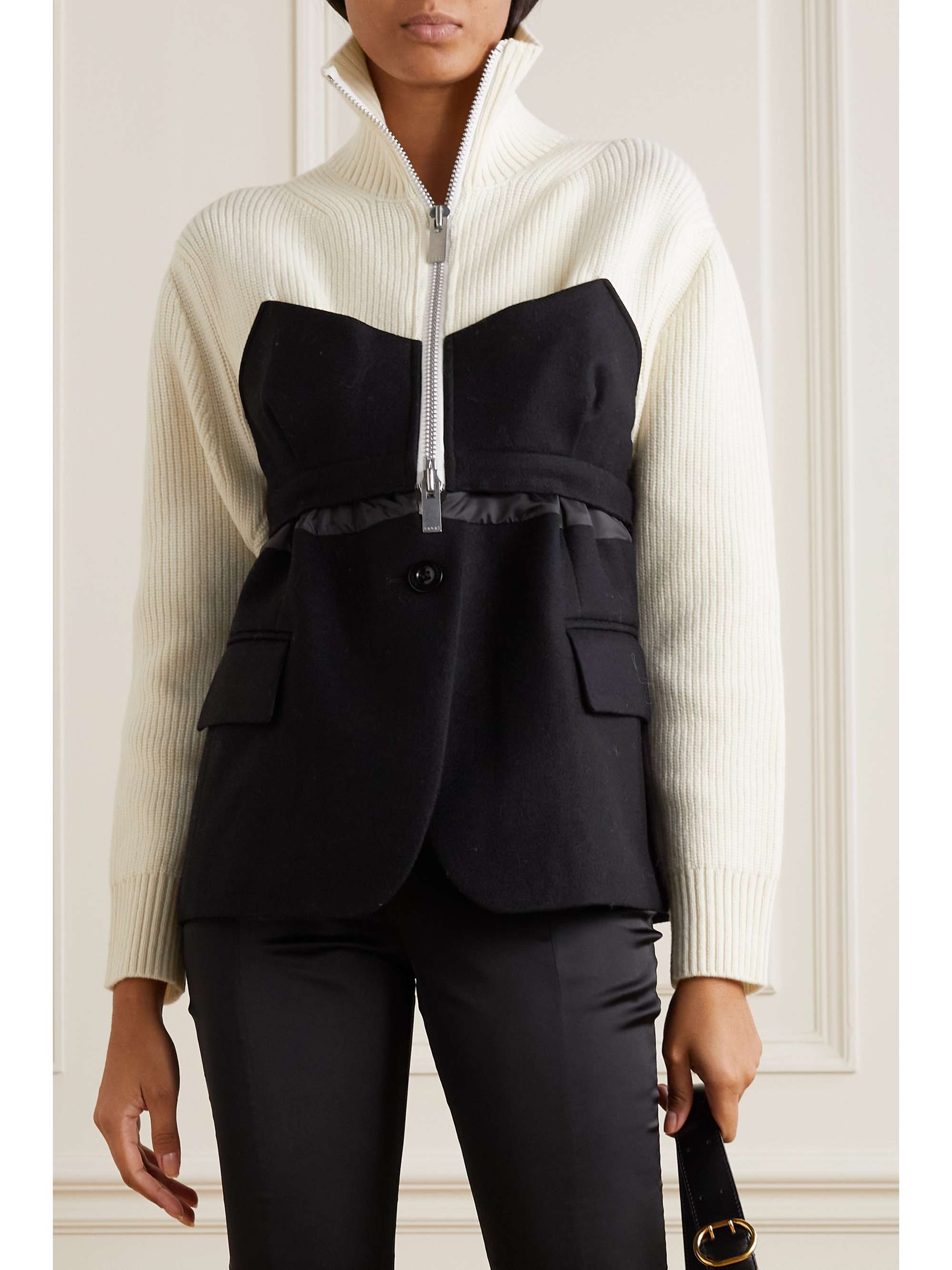 SACAI Wool and ribbed jersey jacket | NET-A-PORTER