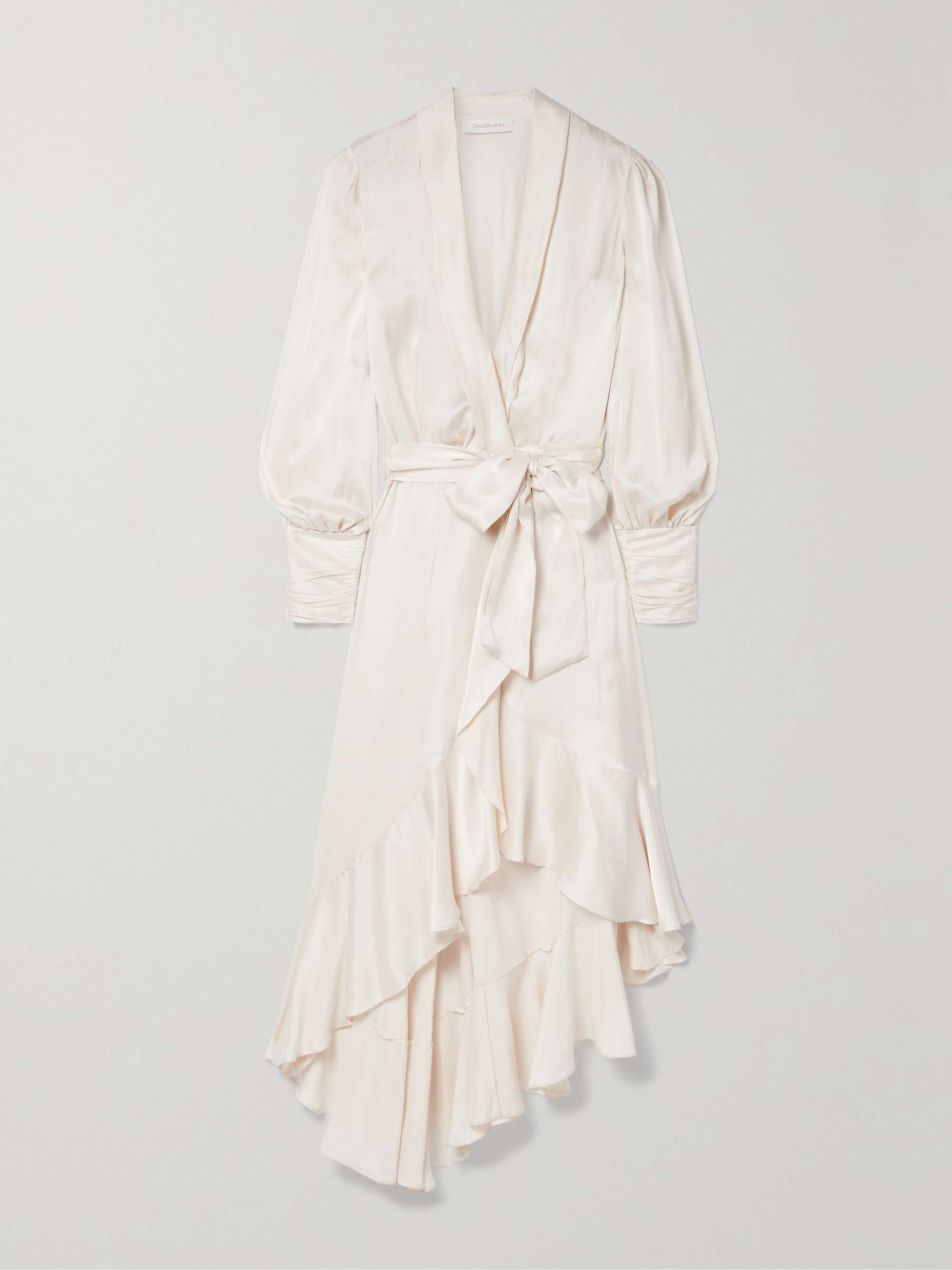 Zimmermann Asymmetric Ruffled Silk Satin Wrap Dress Net A Porter