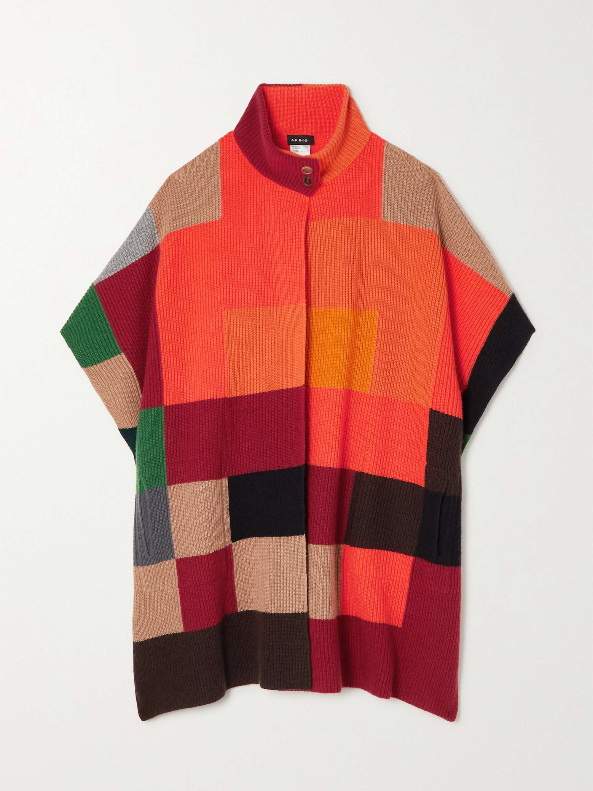 AKRIS Ribbed intarsia cashmere, wool and silk-blend turtleneck cape ...