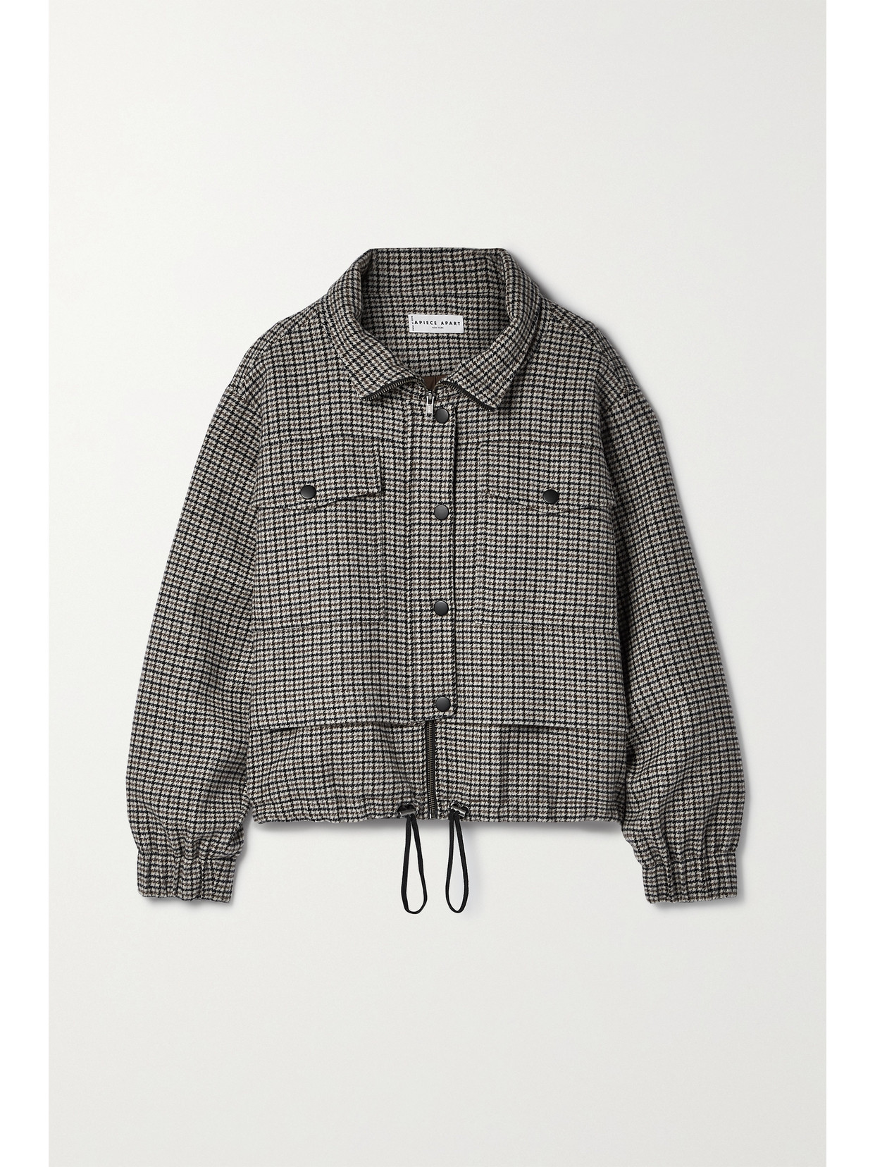 Apiece Apart Selva Cropped Houndstooth Wool-blend Bomber Jacket In Gray ...