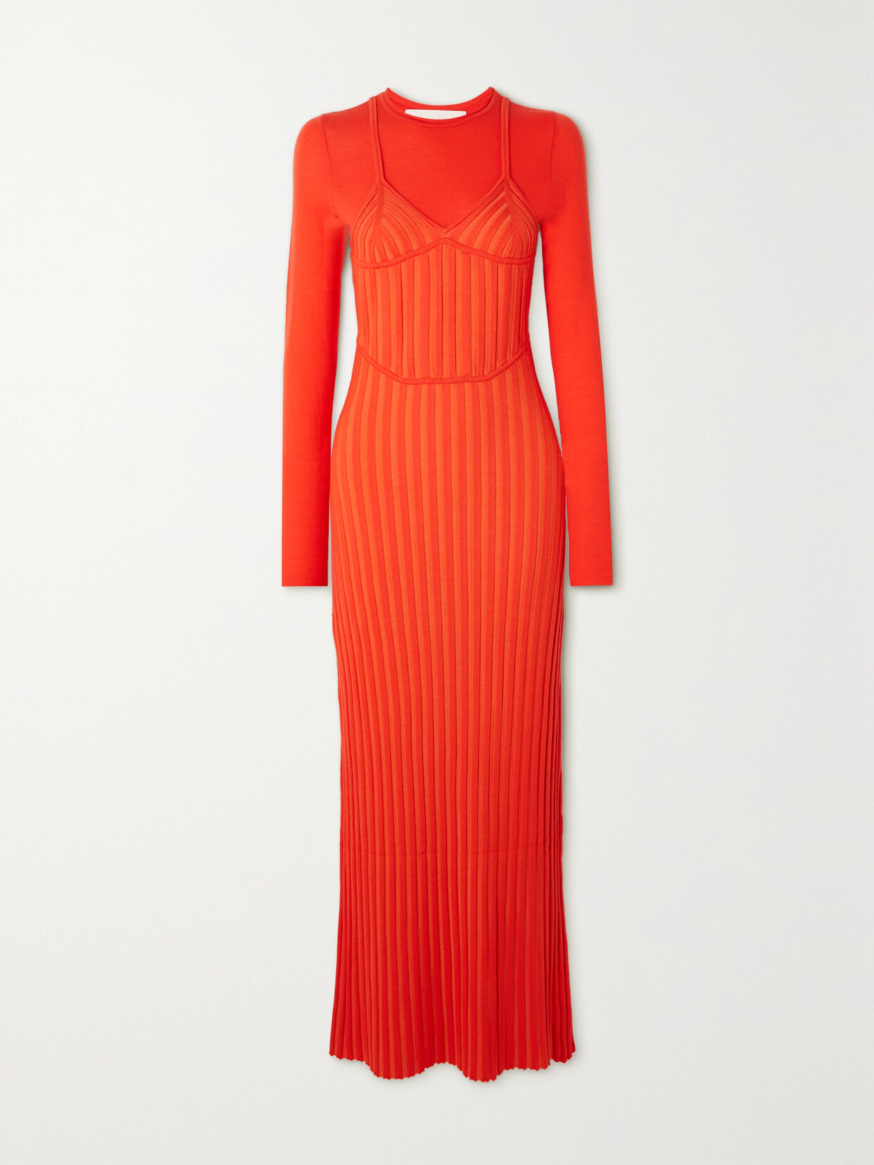 Dion Lee Layered Ribbed Merino Wool-blend Maxi Dress In Blood Orange ...