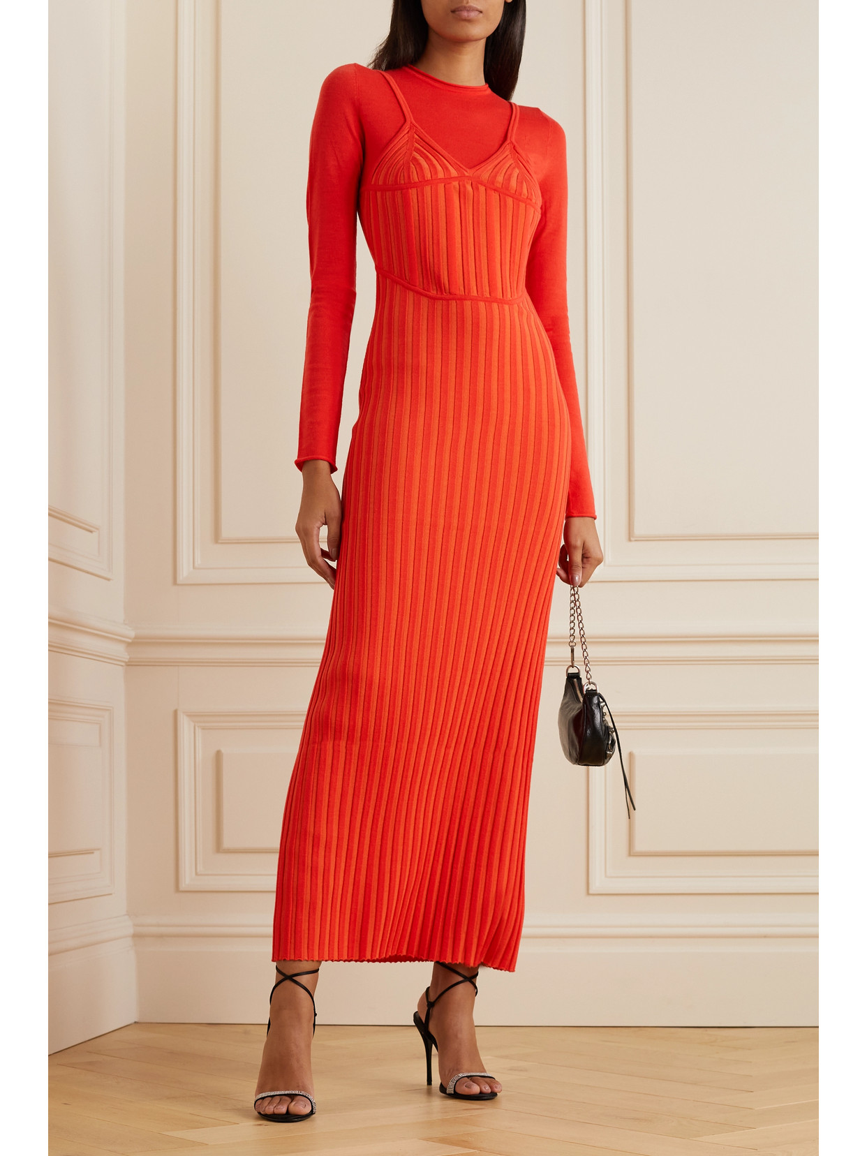 Dion Lee Layered Ribbed Merino Wool-blend Maxi Dress In Blood Orange ...