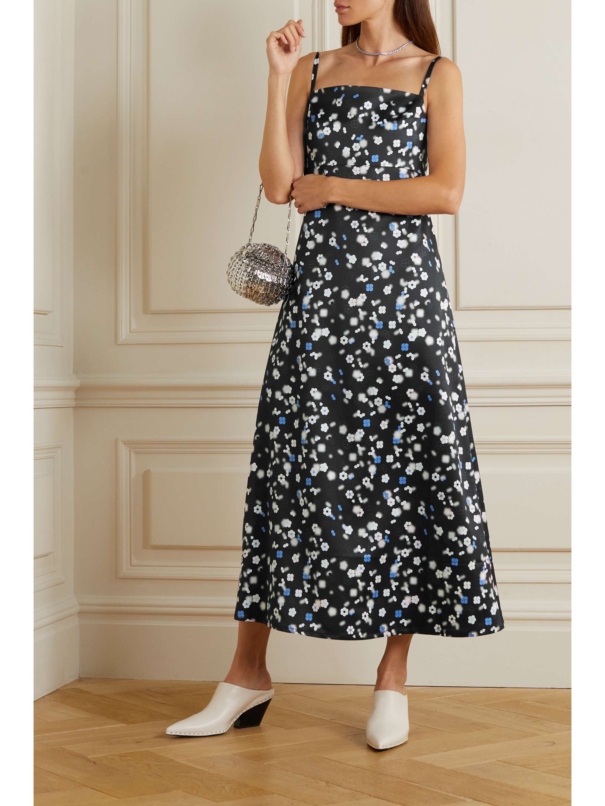 Minjukim Floral Print Satin Midi Dress Net A Porter