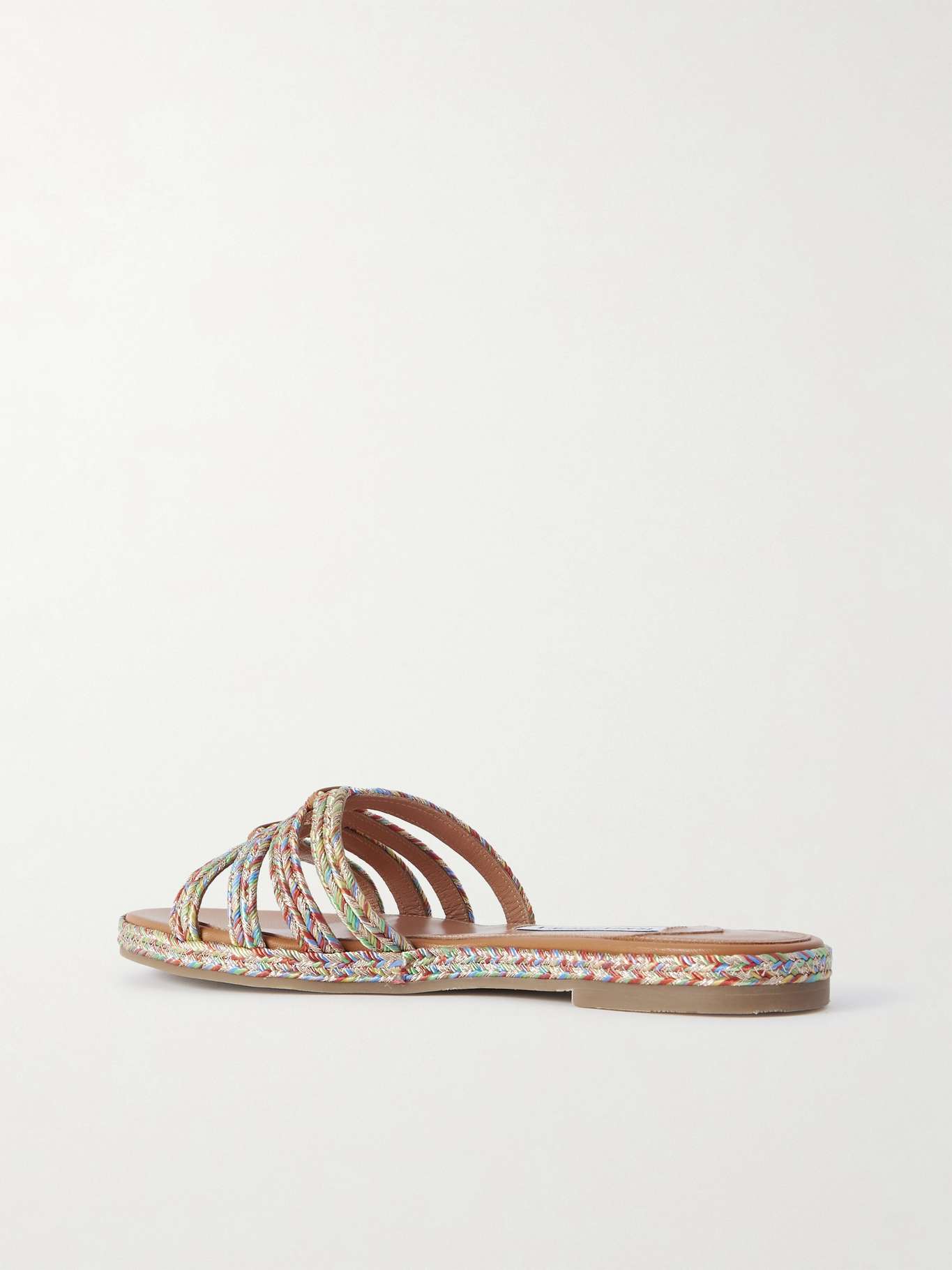 AQUAZZURA Playita leather-trimmed metallic woven cord slides | NET-A-PORTER