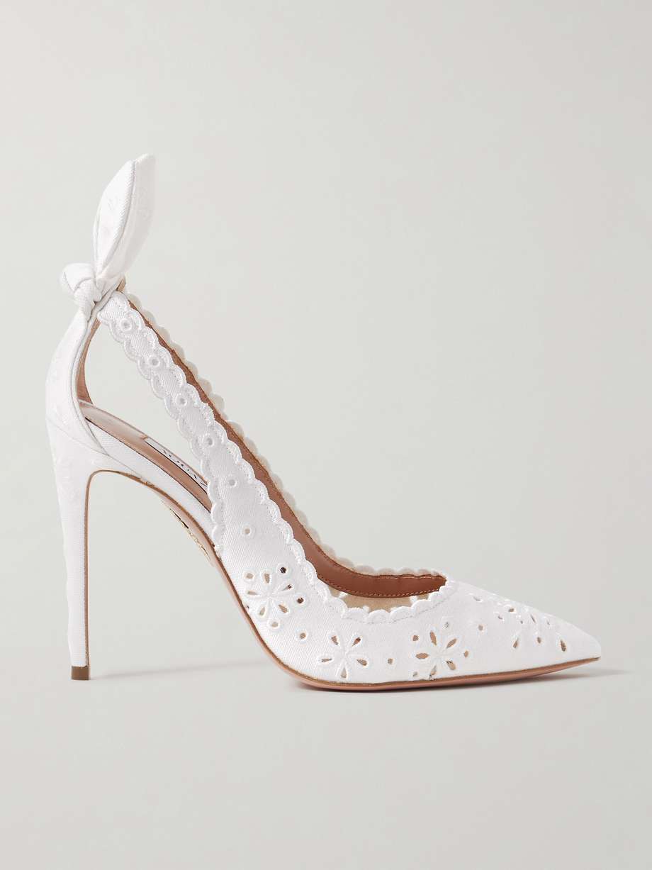 AQUAZZURA Bow Tie 105 broderie anglaise canvas pumps | NET-A-PORTER