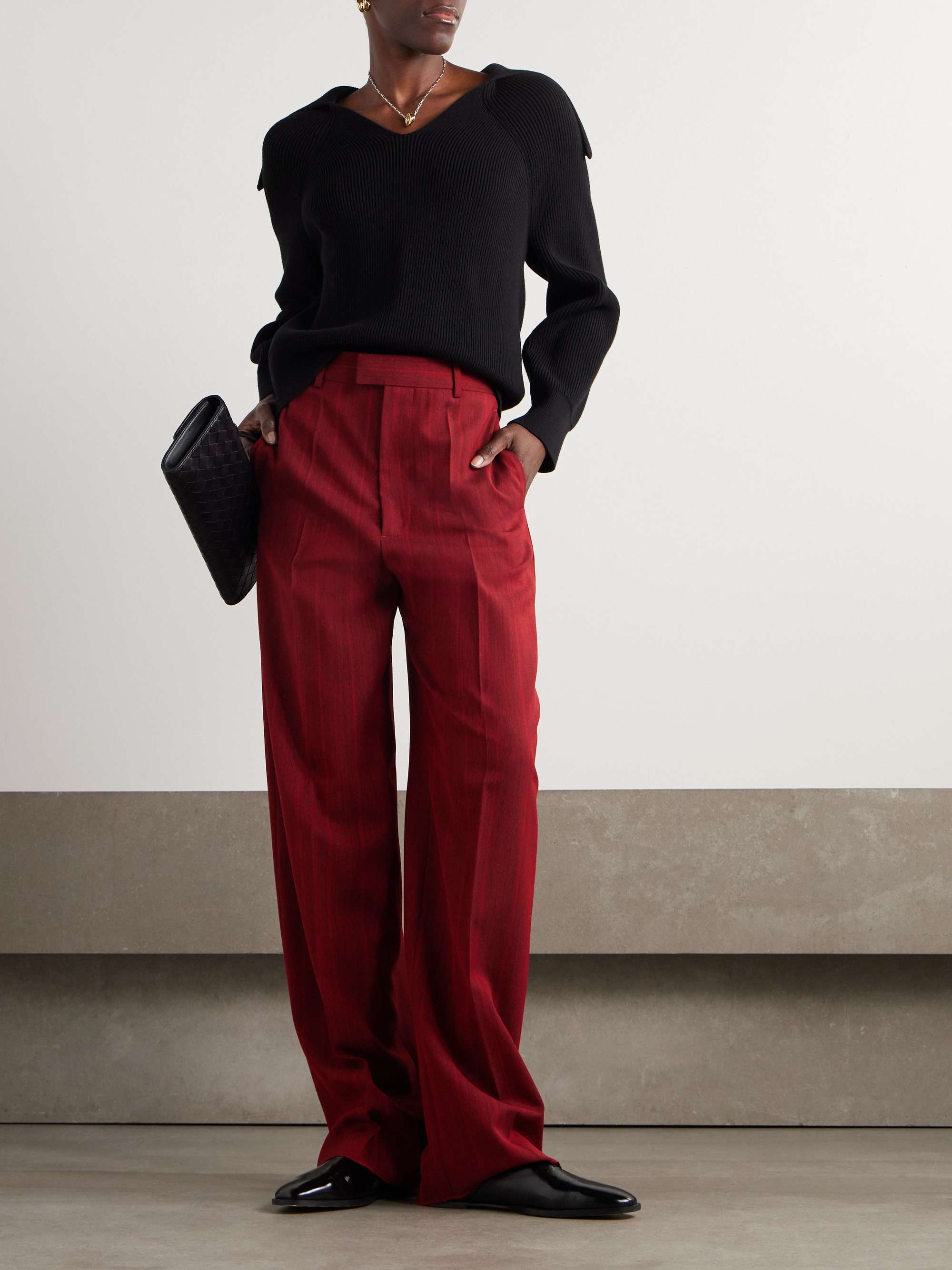 BOTTEGA VENETA Wool and cotton-blend twill wide-leg pants BOTTEGA VENETA Wool and cotton-blend twill wide-leg pants
