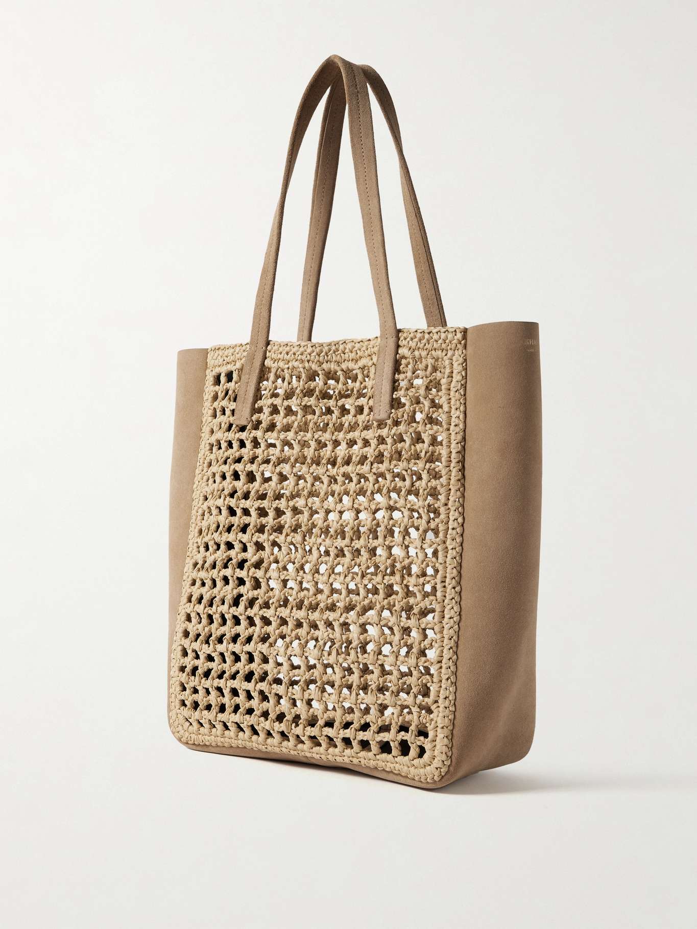 KHAITE Zoe small suede and crocheted raffia tote | NET-A-PORTER