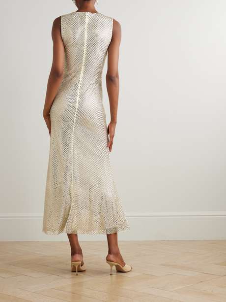 SELF-PORTRAIT Crystal-embellished stretch-mesh maxi dress | NET-A-PORTER
