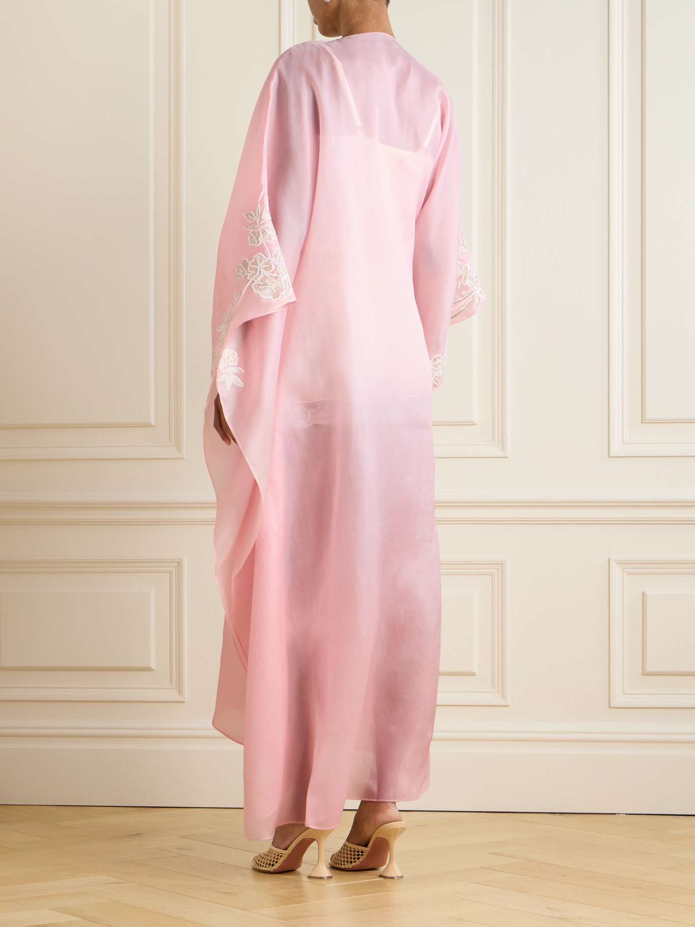 SHATHA ESSA Sequin-embellished embroidered organic silk wrap gown | NET ...