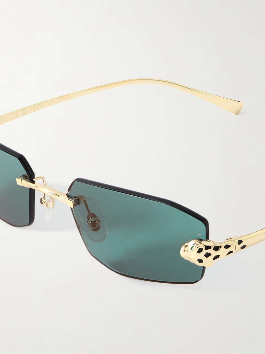 CARTIER EYEWEAR Panthère rimless rectangular-frame gold-tone sunglasses ...