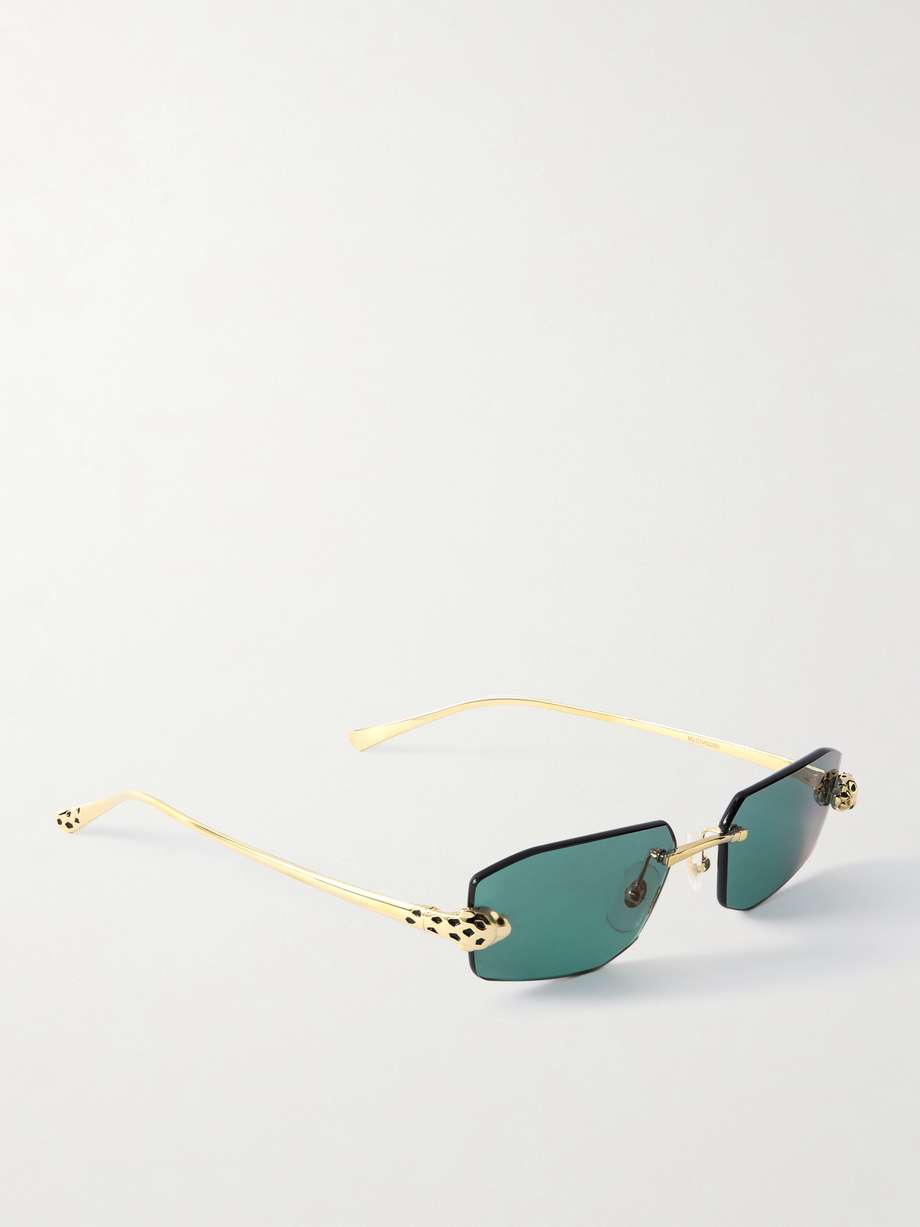 CARTIER EYEWEAR Panthère rimless rectangular-frame gold-tone sunglasses ...