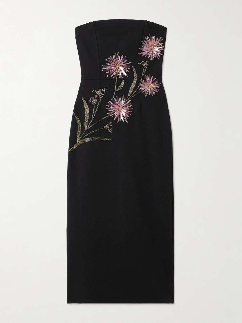 STAUD Brooke strapless embellished crepe midi dress | NET-A-PORTER